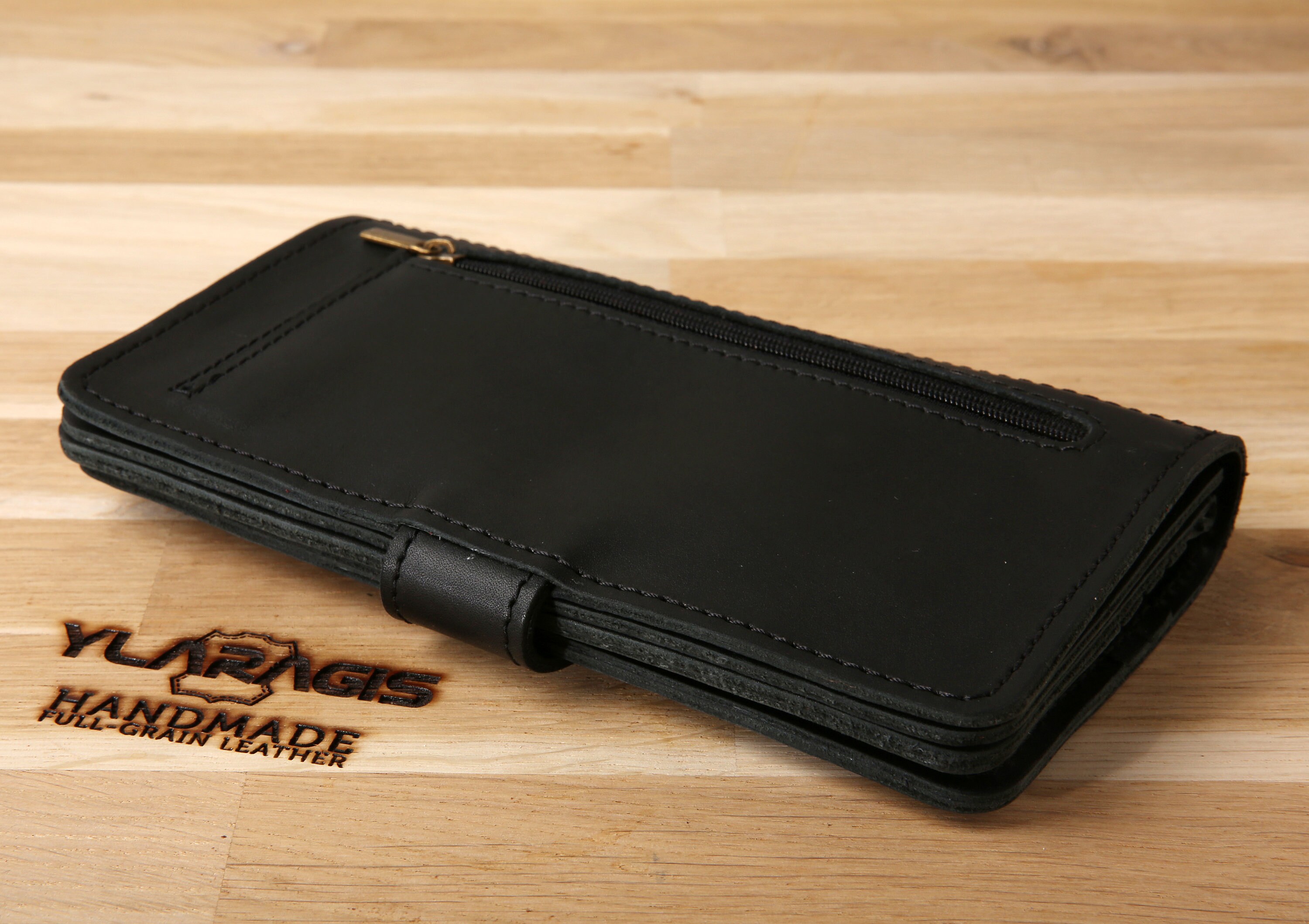 Black bifold soft leather phone wallet | Etsy