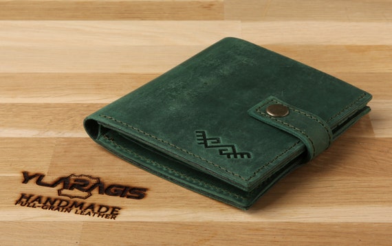 Green Leather Wallet Pocket Wallet Engraved Wallet | Etsy