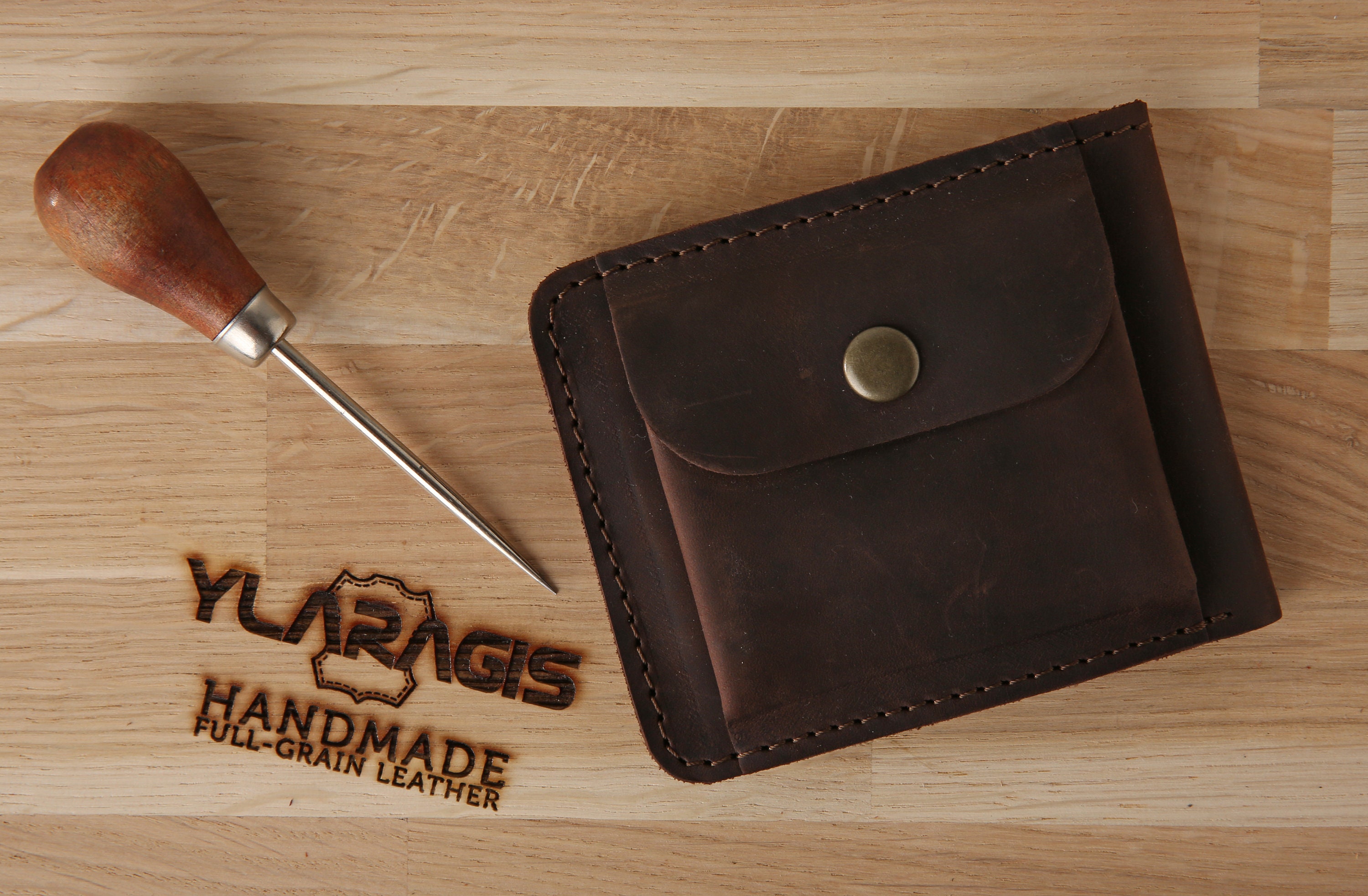 Small Brown Leather Wallet Minimalist Pocket Wallet Card - Etsy