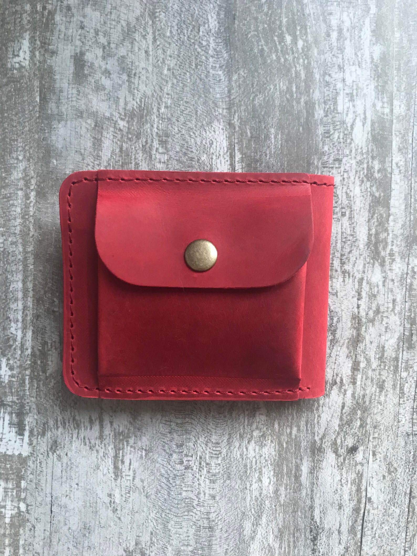 Small red leather wallet Bifold wallet Minimalist pocket | Etsy