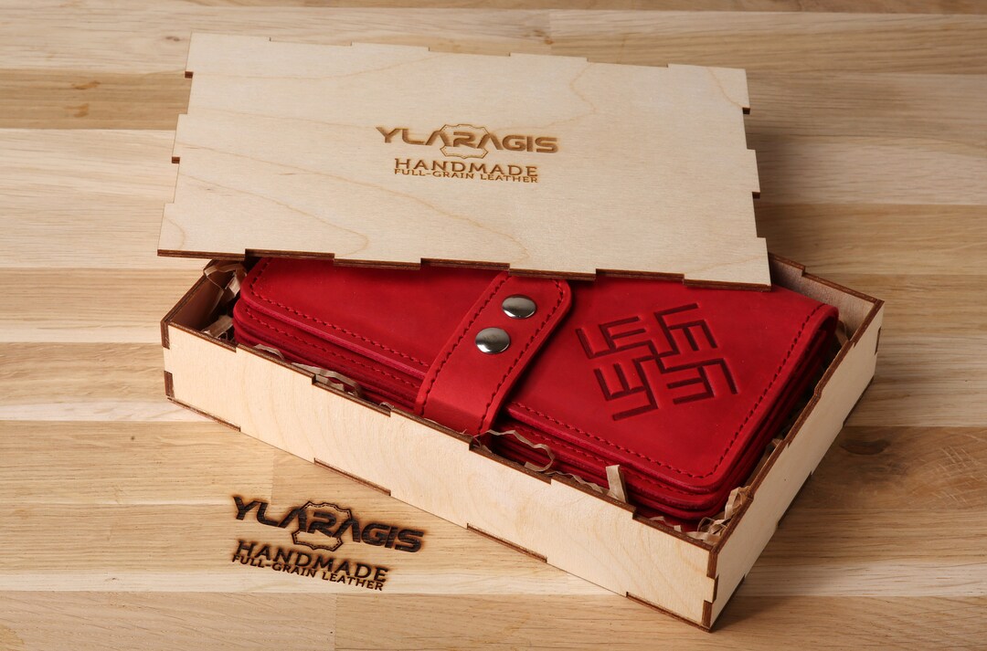 Large Red Leather Wallet Leather Phone Case Engraved Wallet Purse ...