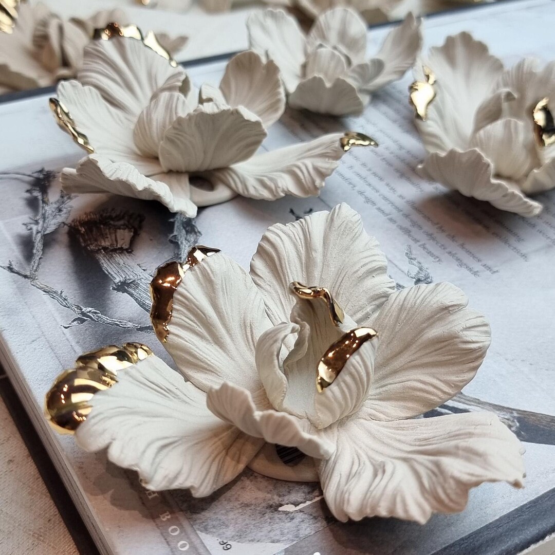 Beige and Gold Porcelain Mini Blooms, Wall and Tabletop Décor, Handmade ...