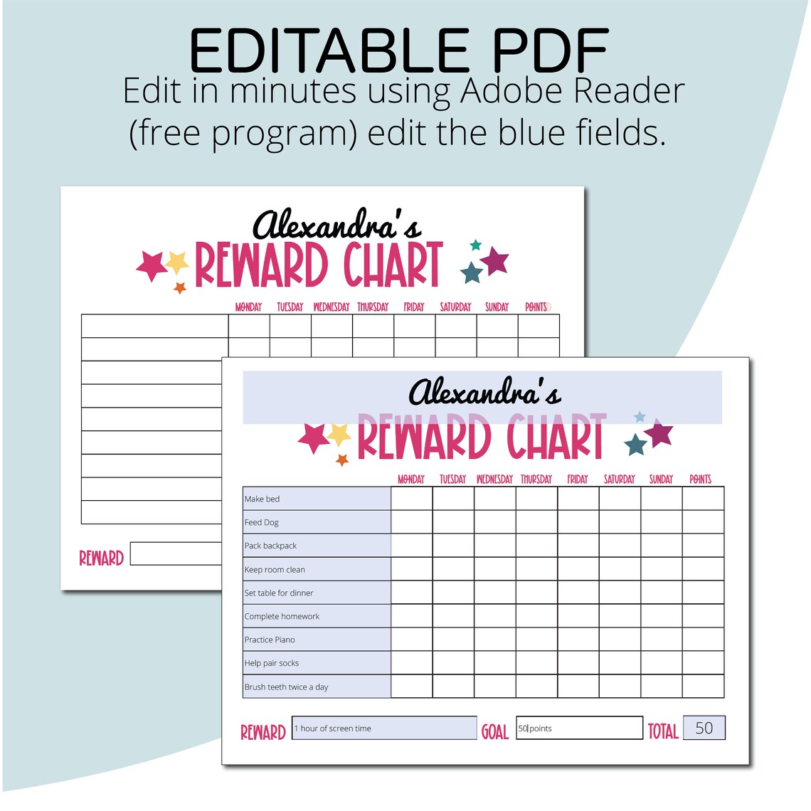 Reward Chart Editable Goal Chart Reward Chart for Kids Fun - Etsy