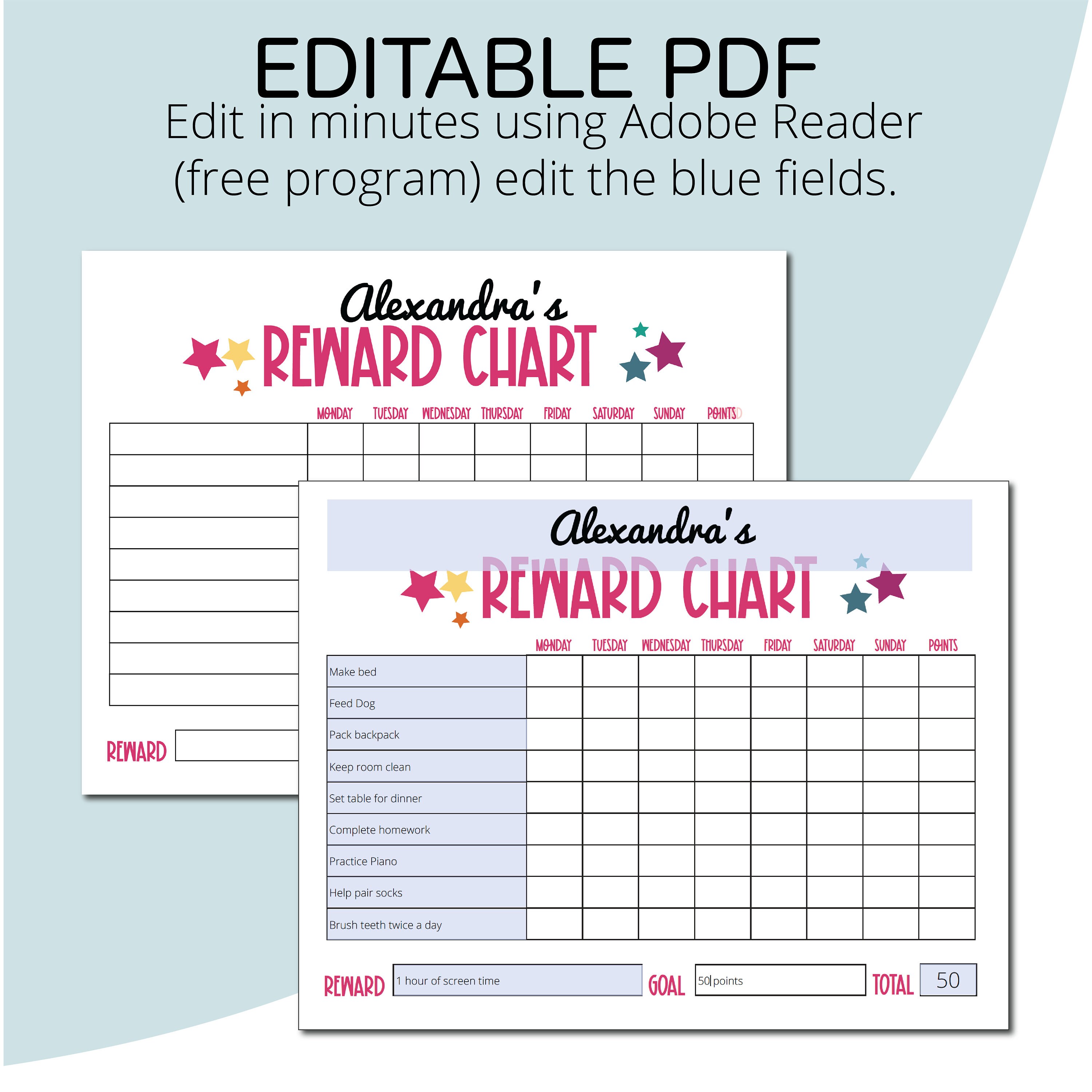 Reward Chart, Editable Goal Chart, Reward Chart for Kids, Fun Reward ...