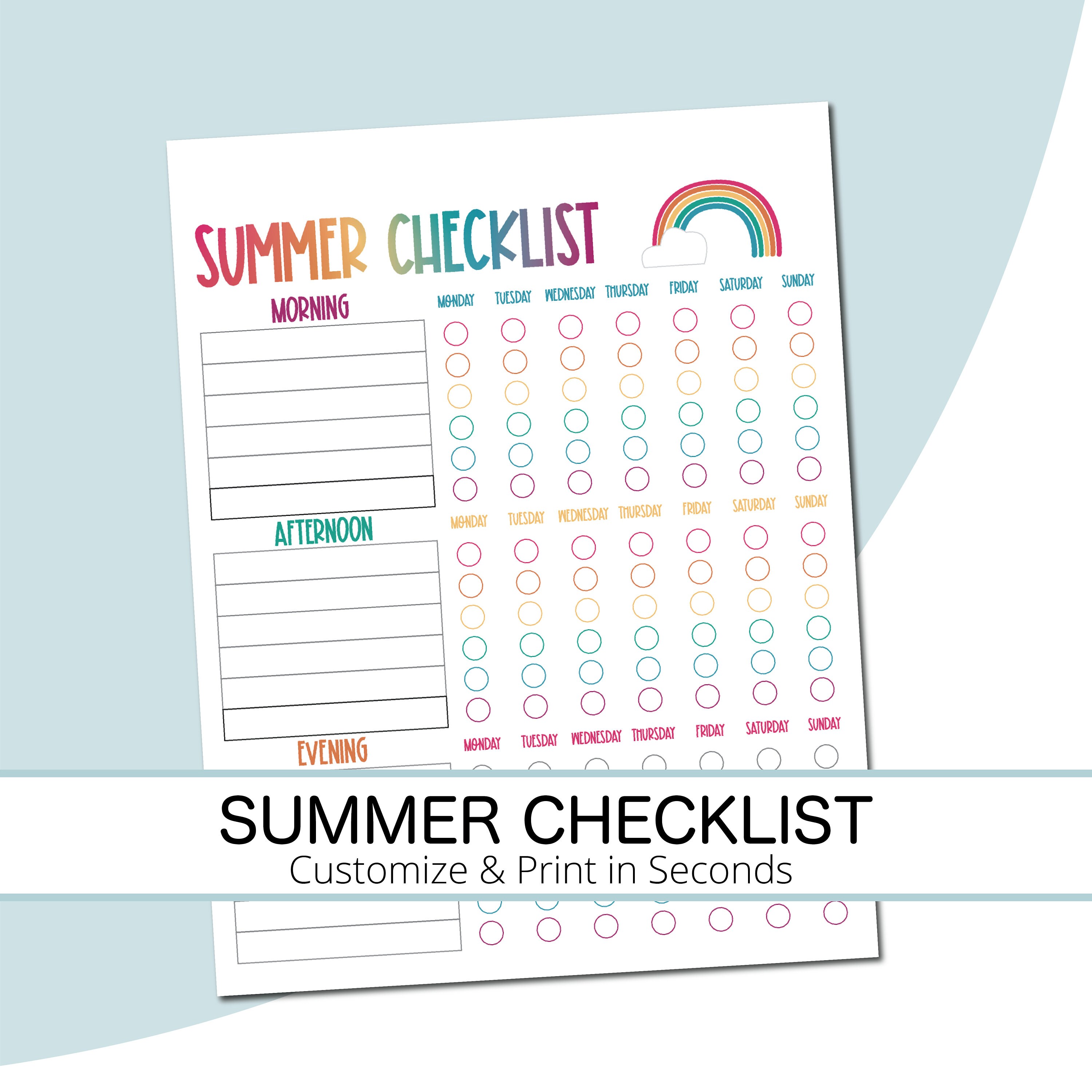Checklist for Kids, Summer Checklist for Kids, Chore Chart for Kids ...