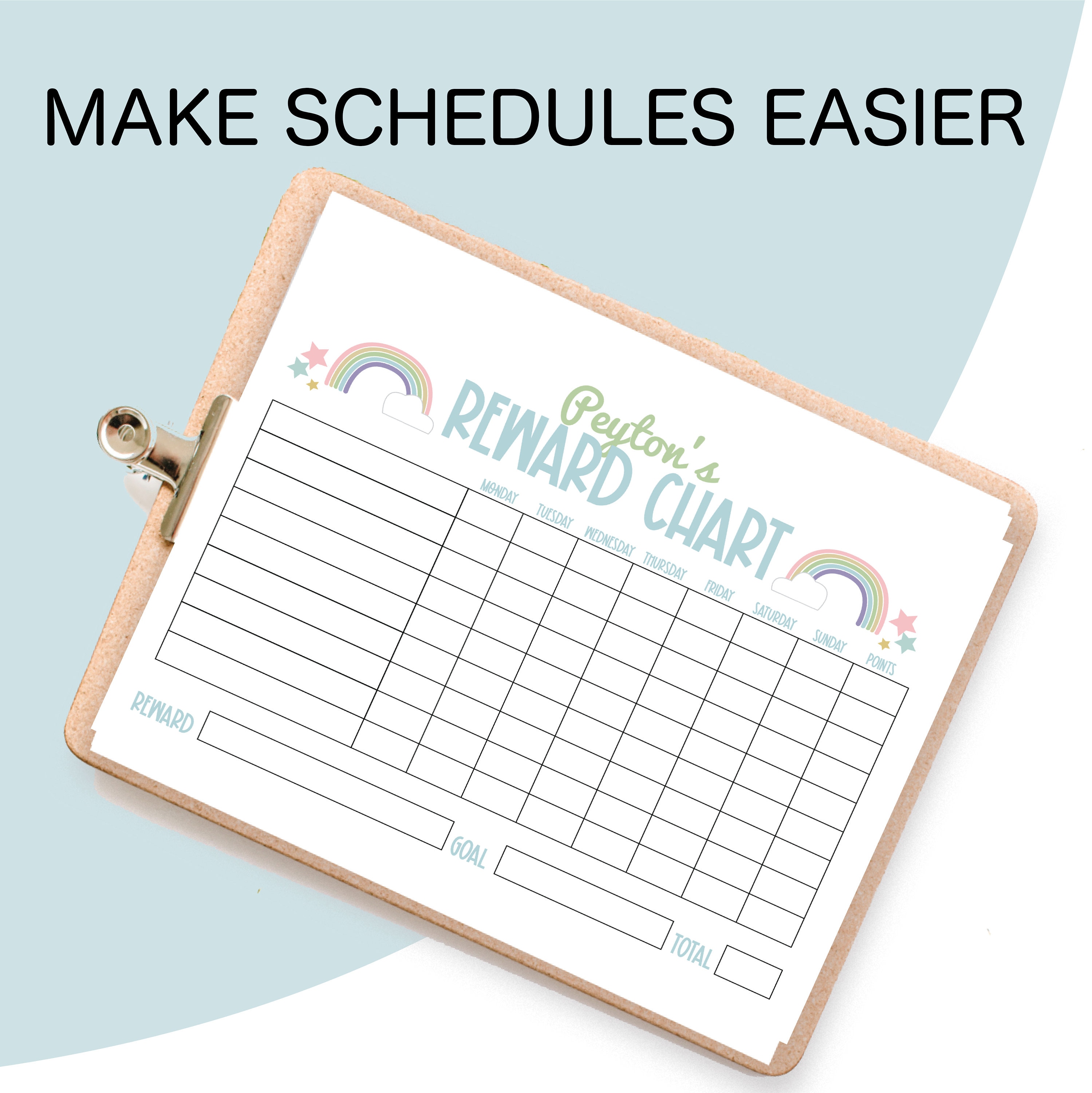 Reward Chart, Editable Goal Chart, Reward Chart for Girls, Pastel ...