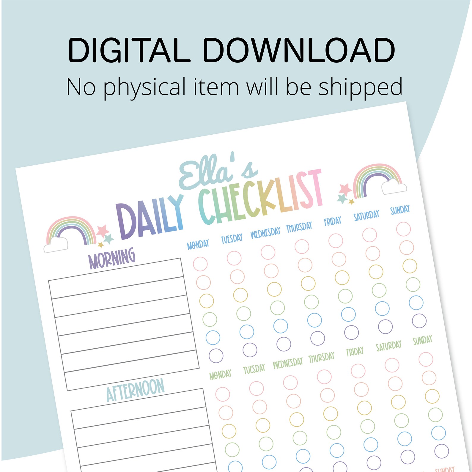 Daily Checklist for Kids, Editable Printable Checklist for Kids, Daily ...