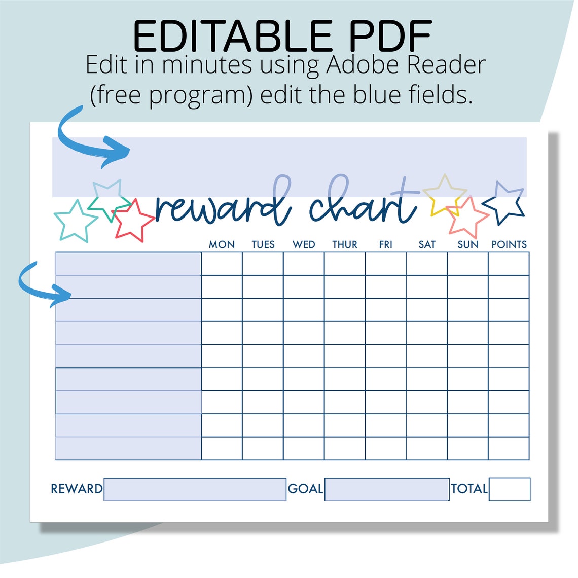 Reward Chart, Editable Goal Chart, Reward Chart for Girls, Pastel ...