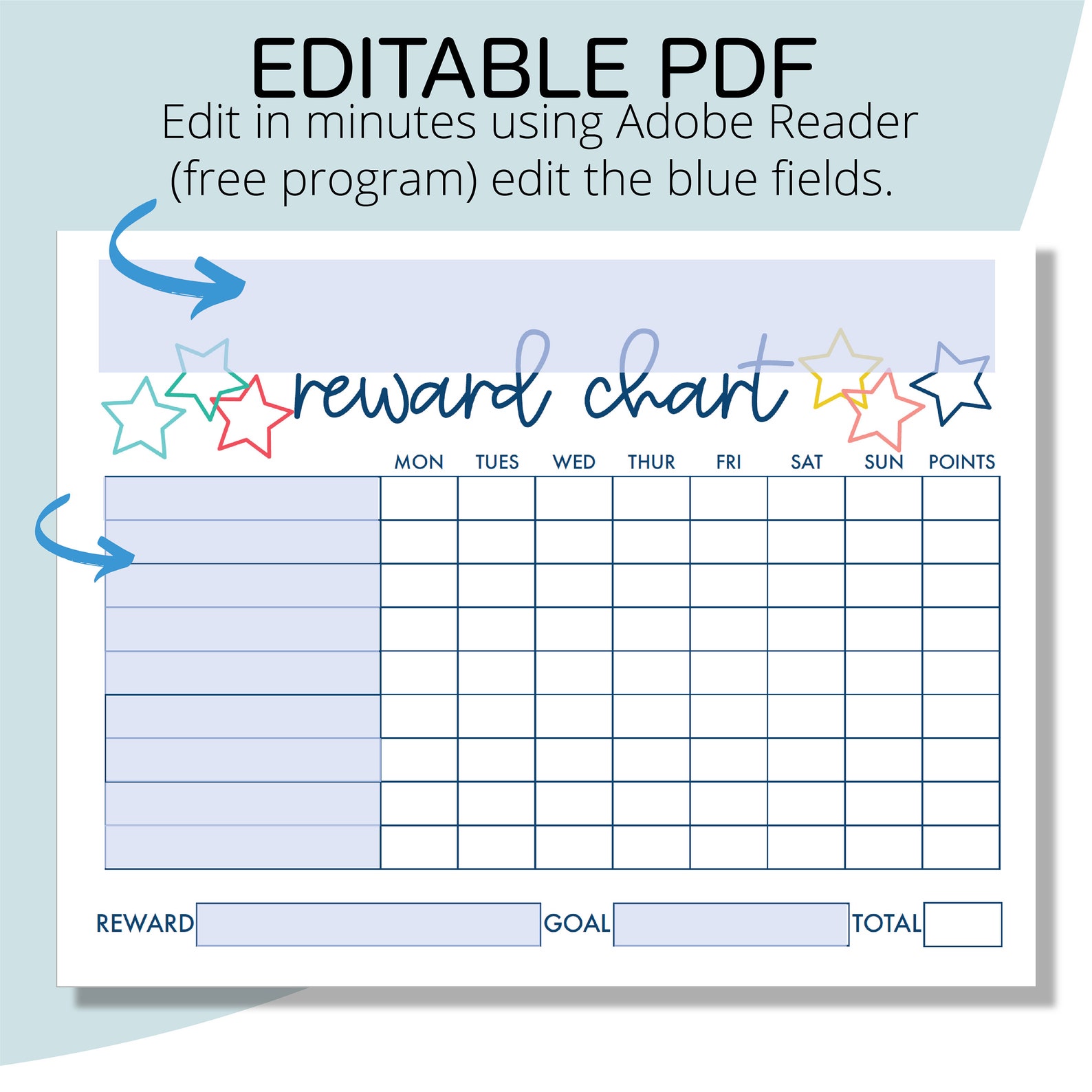 Reward Chart, Editable Goal Chart, Reward Chart for Girls, Pastel ...
