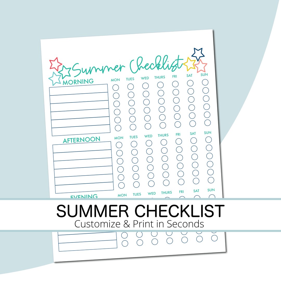 Checklist for Kids, Summer Checklist for Kids, Chore Chart for Kids ...