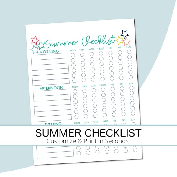 Checklist for Kids, Summer Checklist for Kids, Chore Chart for Kids ...