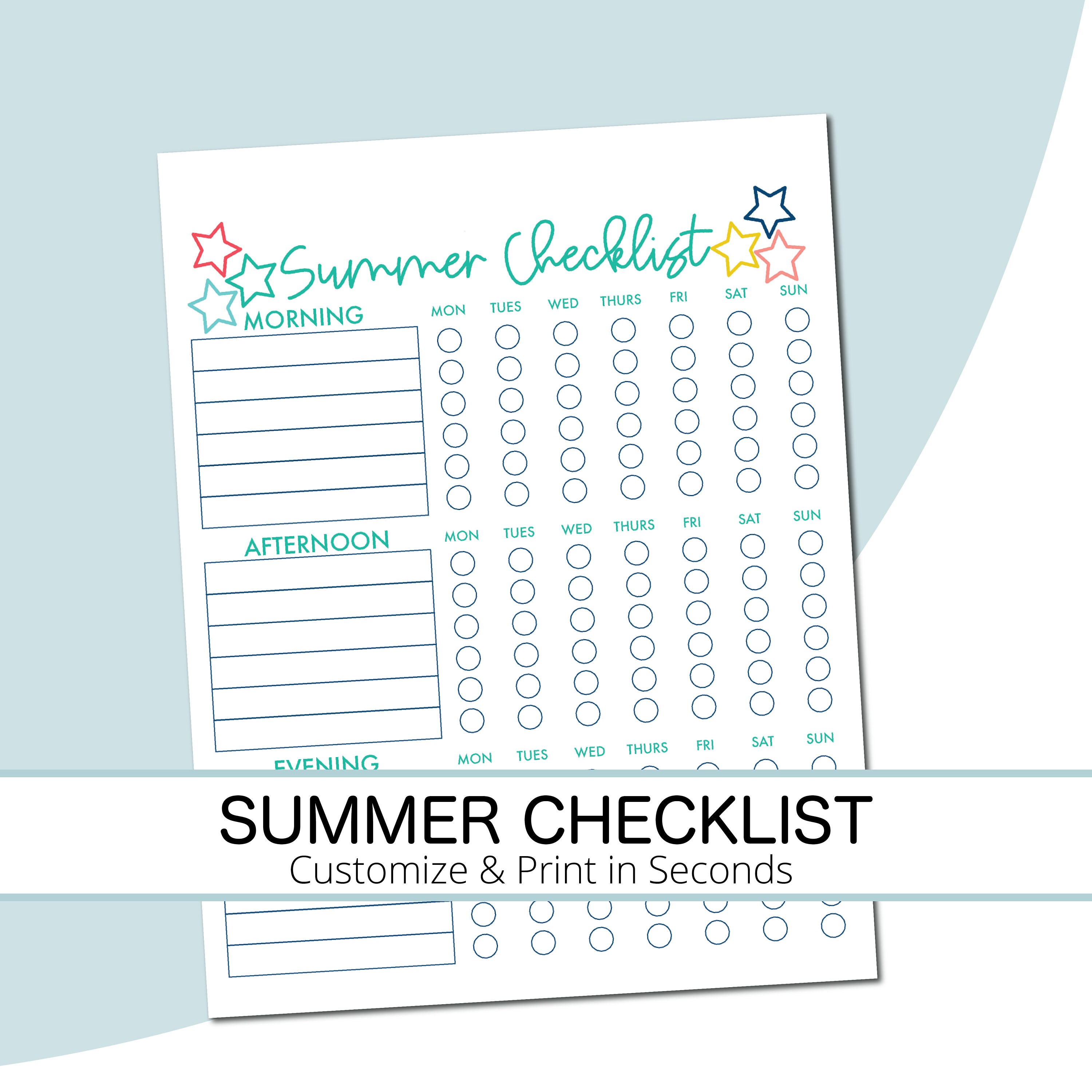 Checklist for Kids, Summer Checklist for Kids, Chore Chart for Kids ...