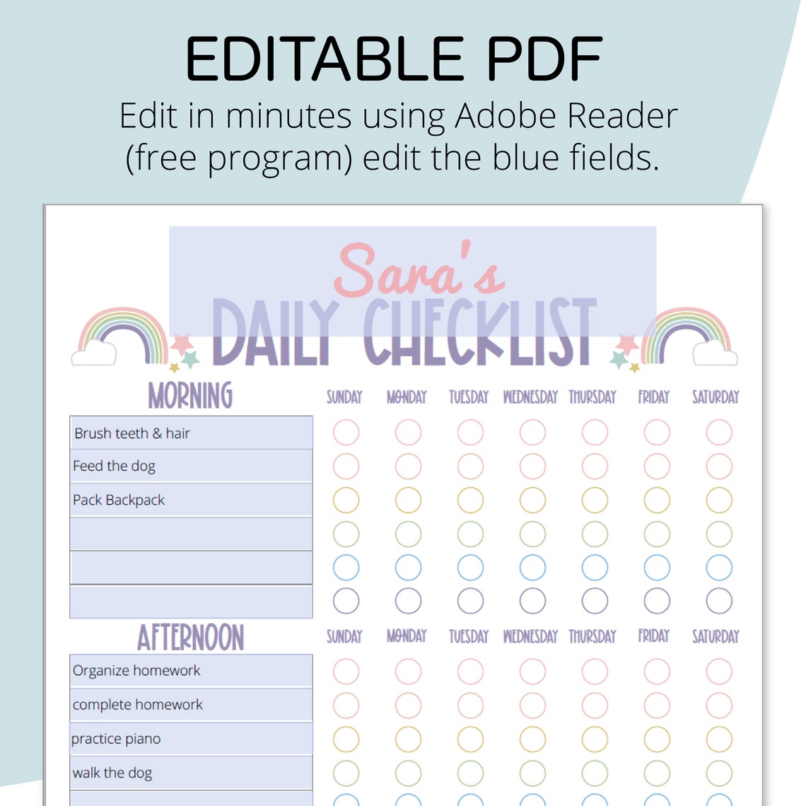 Daily Checklist for Kids Editable Printable Checklist for - Etsy
