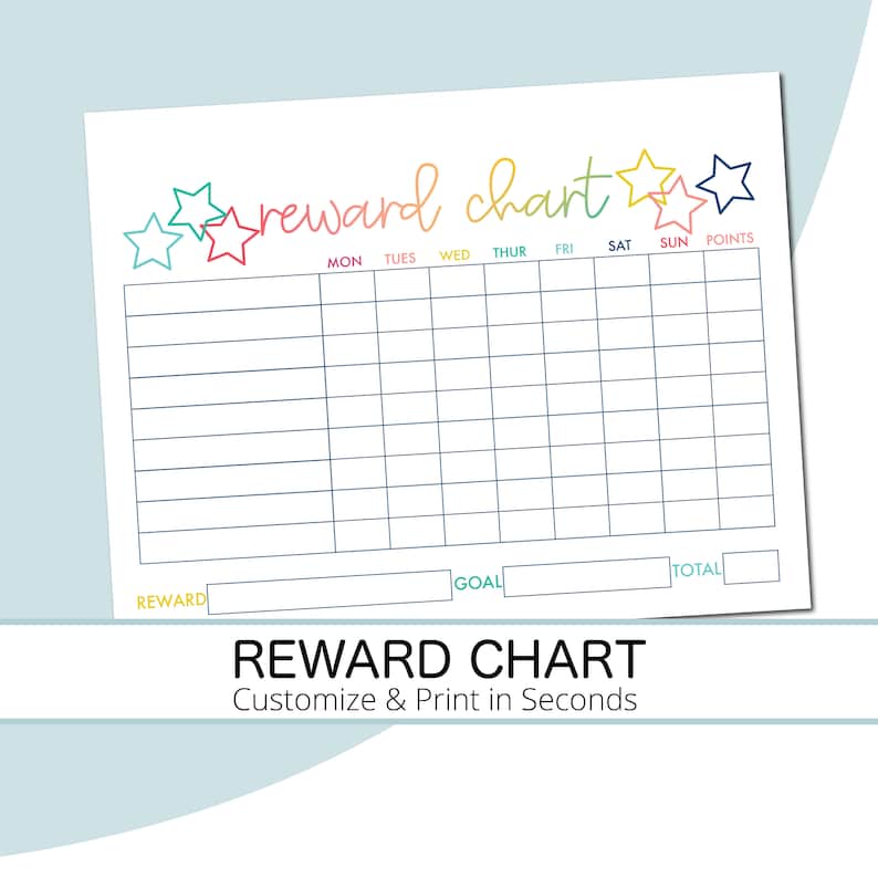 Reward Chart, Editable Goal Chart, Reward Chart for Girls, Pastel ...