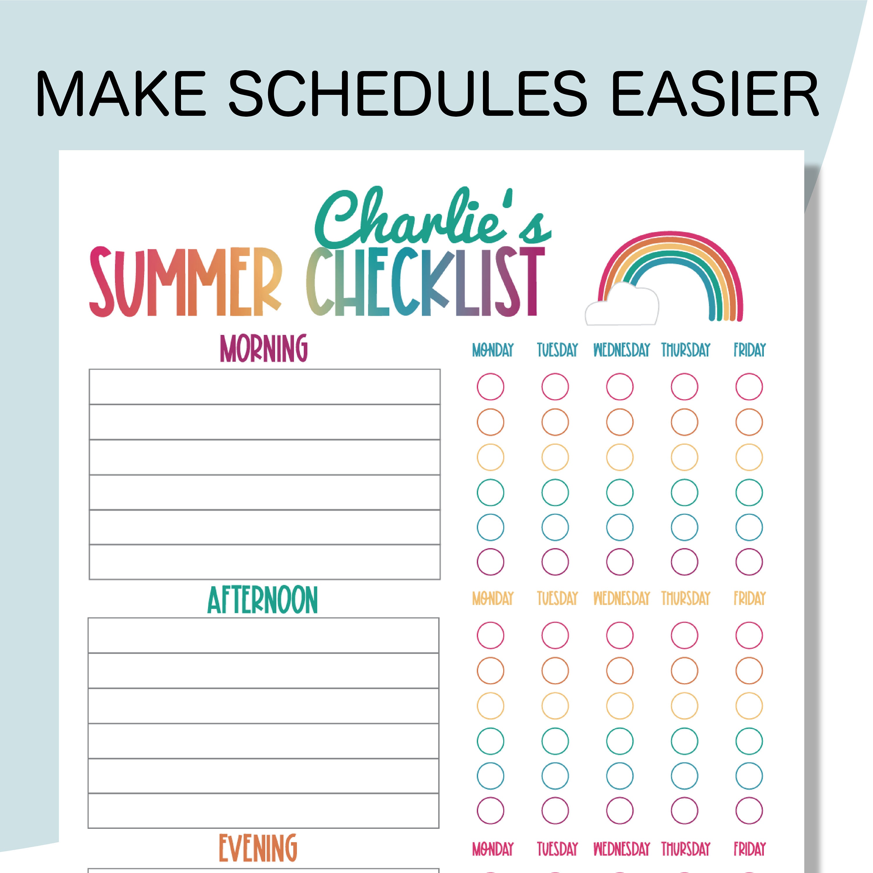 Checklist for Kids, Summer Checklist for Kids, Chore Chart for Kids ...