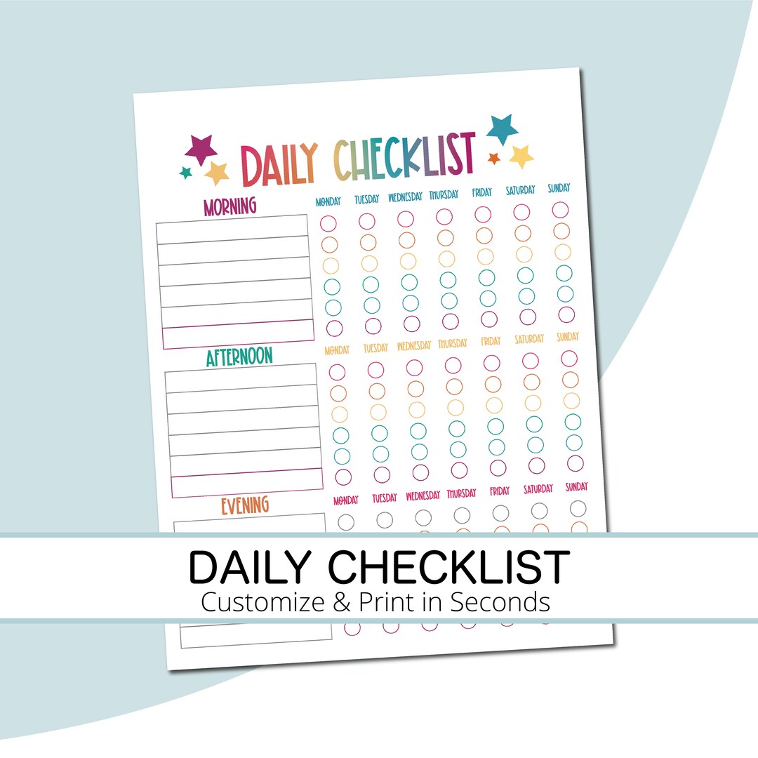 Daily Checklist for Kids, Printable Checklist, Daily Planner for Kids ...
