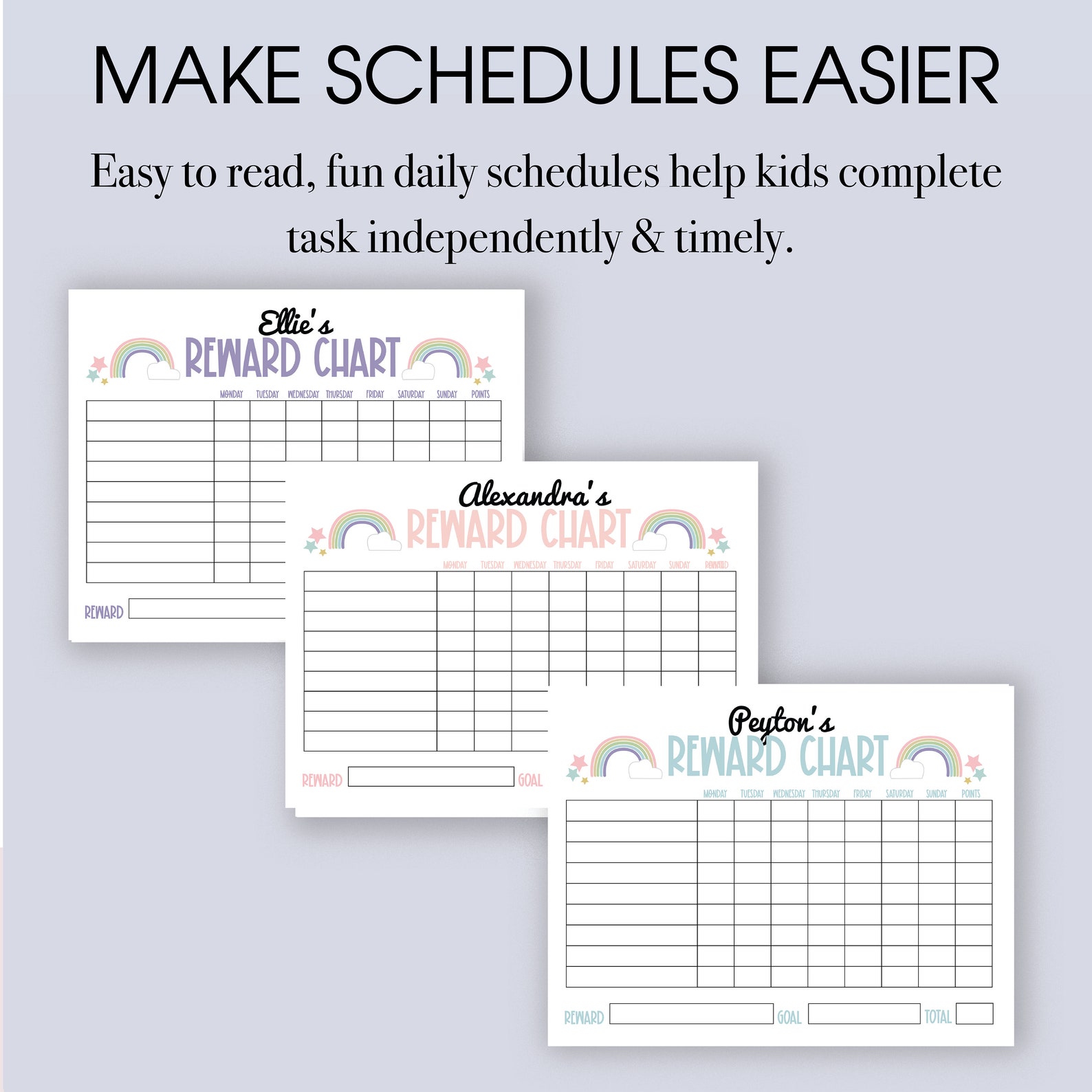 Reward Chart Editable Goal Chart Reward Chart for Girls | Etsy