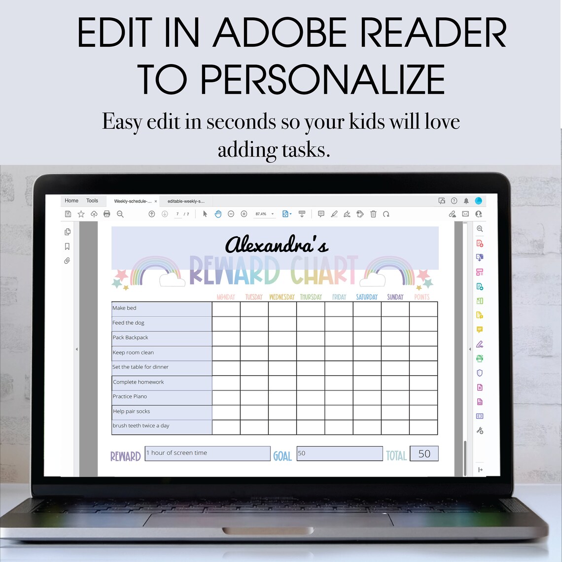 Reward Chart Editable Goal Chart Reward Chart for Girls | Etsy