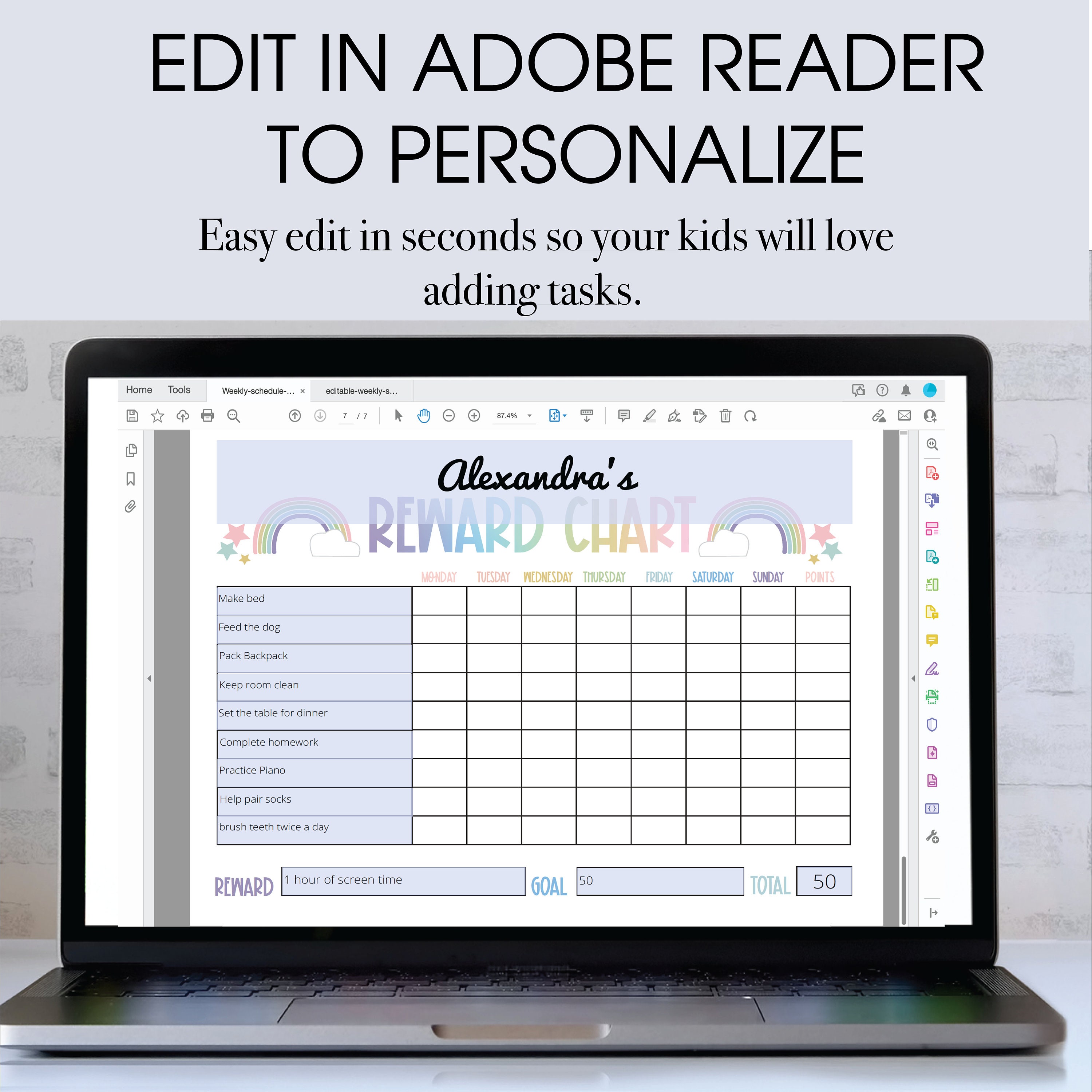 Reward Chart Editable Goal Chart Reward Chart for Girls | Etsy