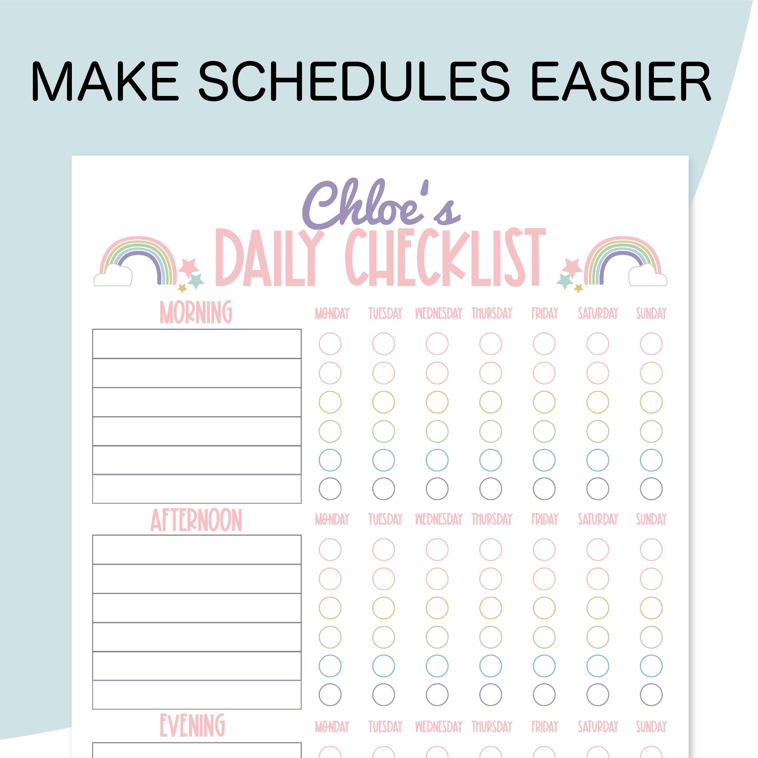 Daily Checklist for Kids, Editable Printable Checklist for Kids, Daily ...