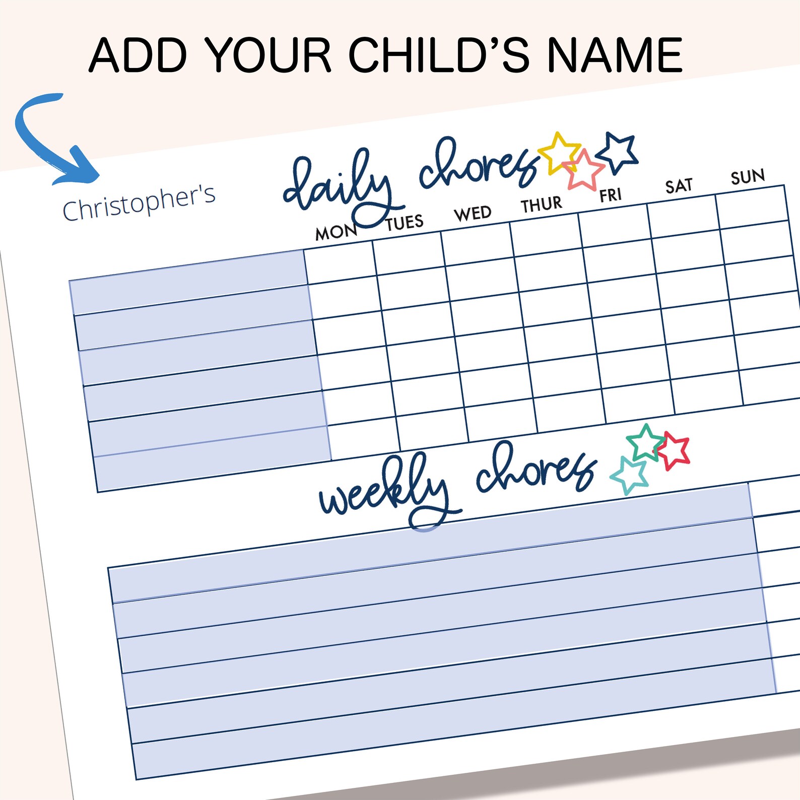 Kids Weekly Chore Chart, Kids Daily Chore Chart, Editable Chore Chart ...