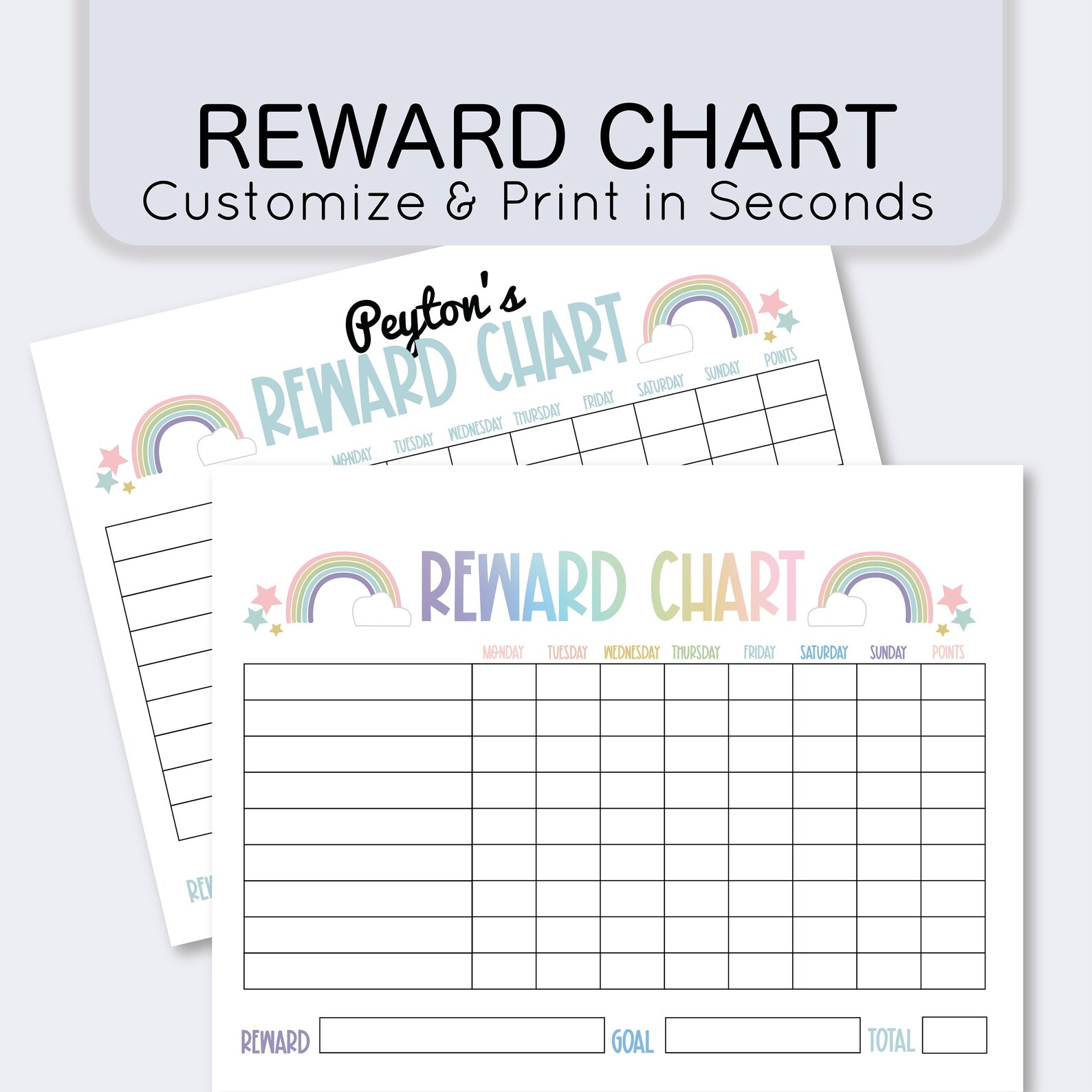 Reward Chart Editable Goal Chart Reward Chart for Girls | Etsy