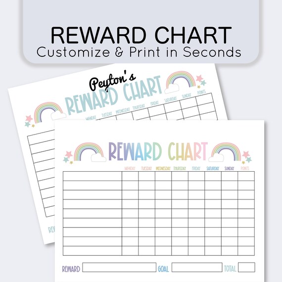 Reward Chart Editable Goal Chart Reward Chart for Girls | Etsy