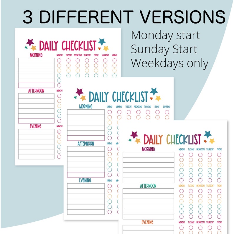 Daily Checklist for Kids, Printable Checklist, Daily Planner for Kids ...