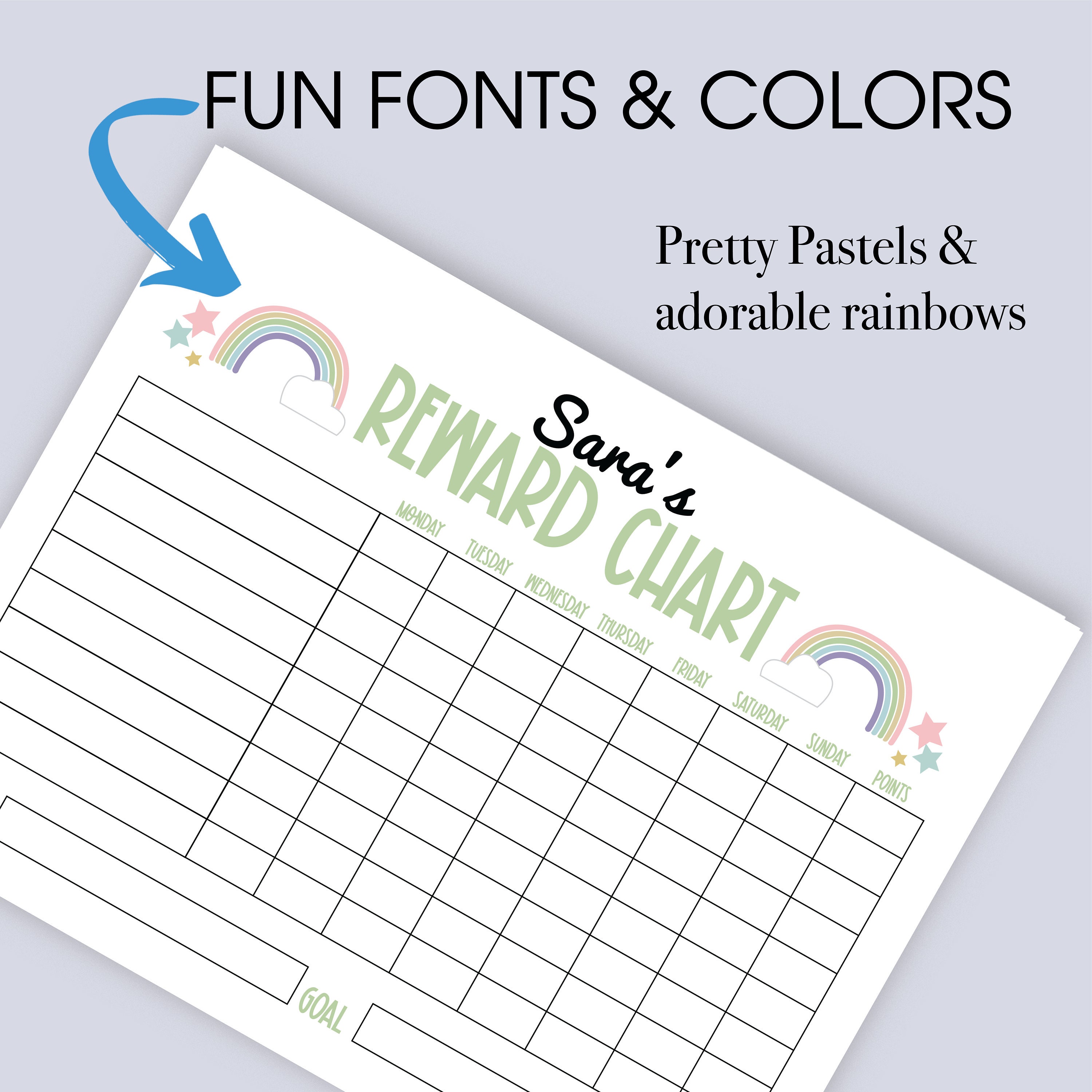 Reward Chart Editable Goal Chart Reward Chart for Girls | Etsy