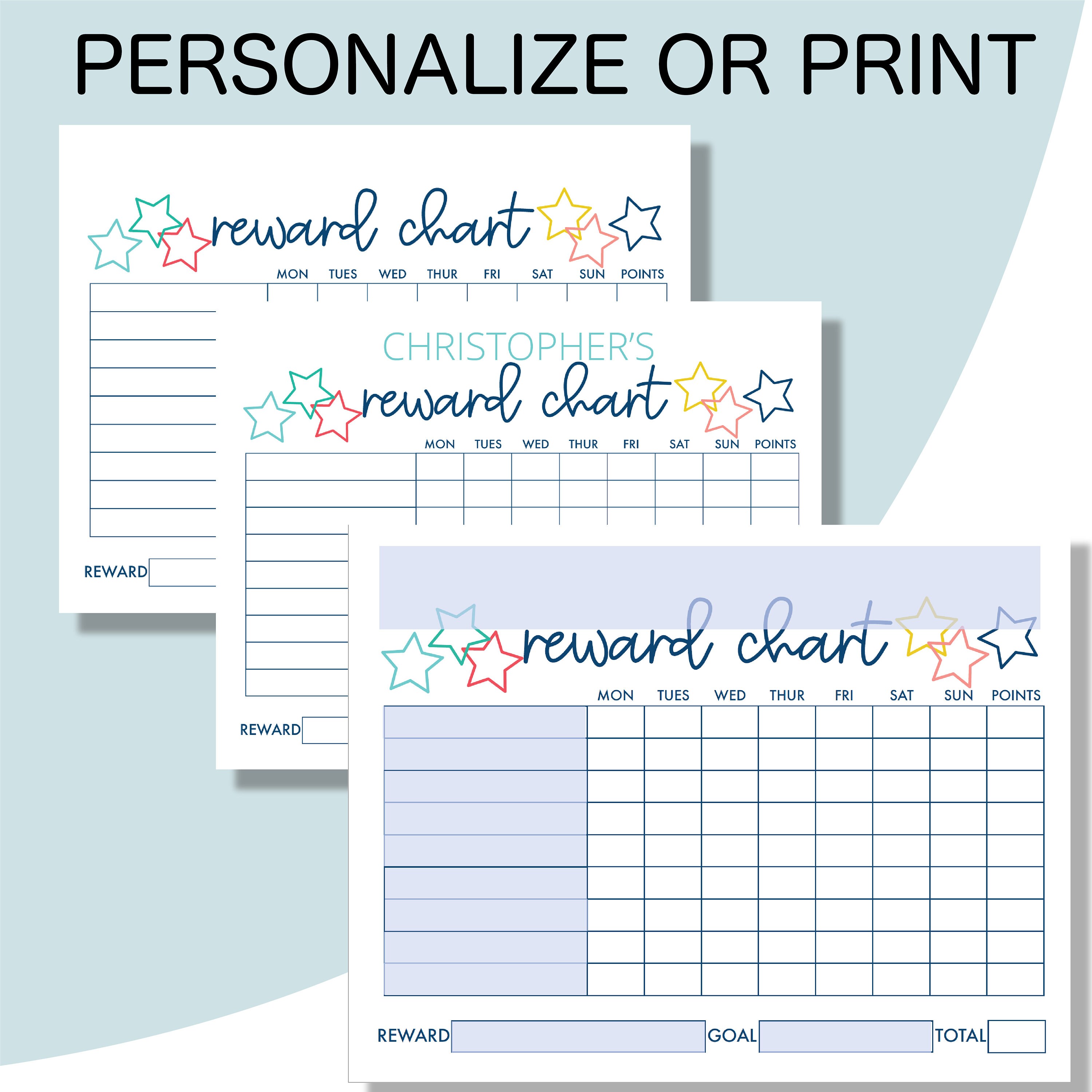 Reward Chart, Editable Goal Chart, Reward Chart for Girls, Pastel ...