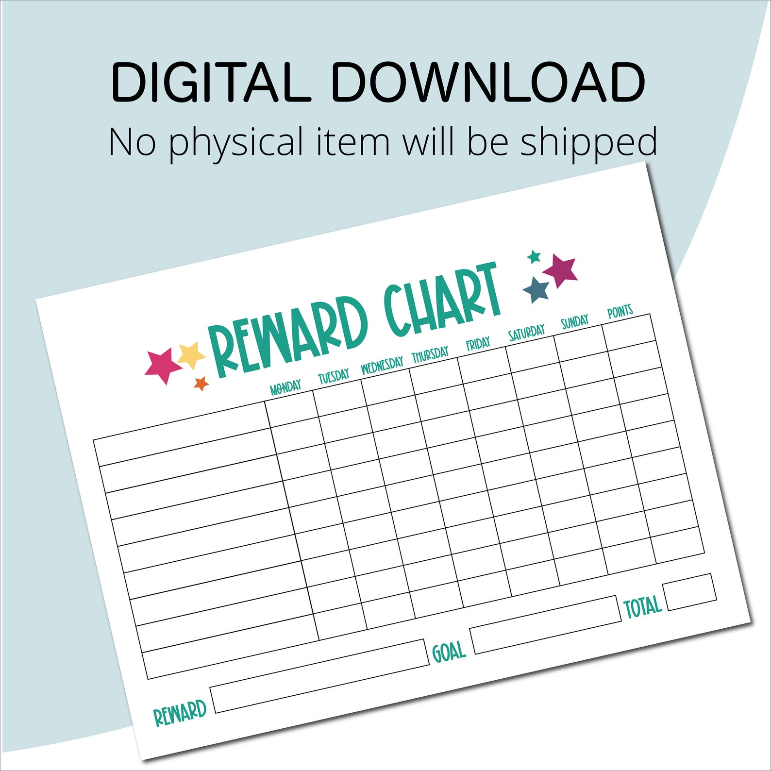 Reward Chart, Editable Goal Chart, Reward Chart for Kids, Fun Reward ...
