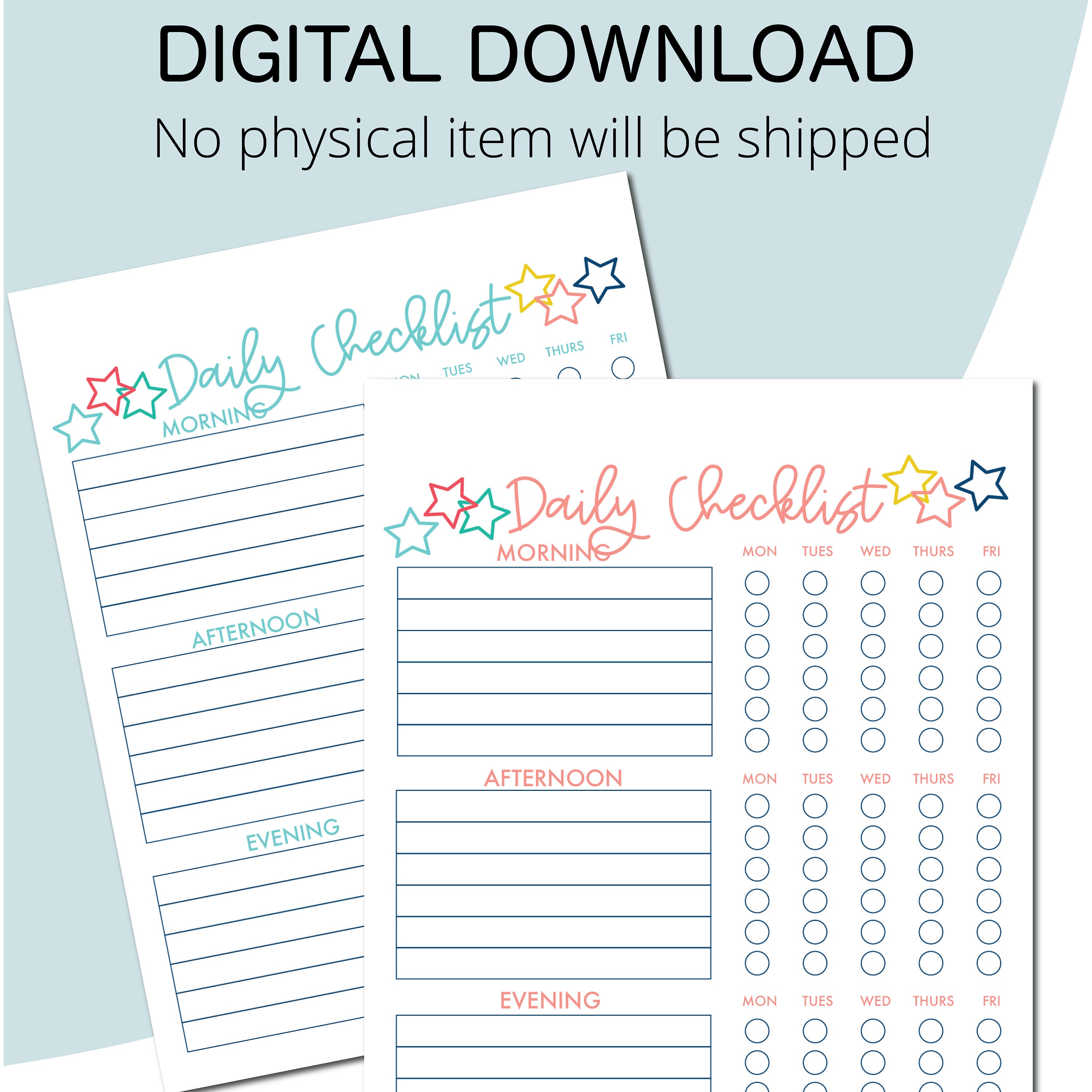 Daily Checklist for Kids, Printable Checklist, Daily Planner for Kids ...