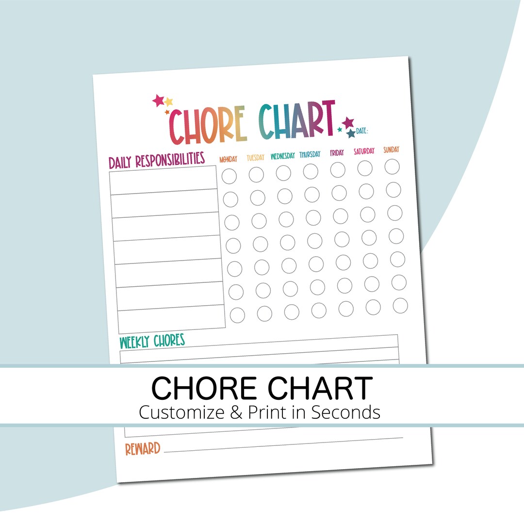 Kids Daily Responsibilities Chart, Chore Chart for Kids, Editable Chore ...