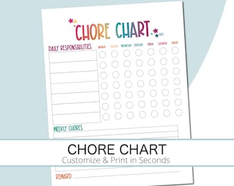 Kids Daily Responsibilities Chart, Chore Chart for Kids, Editable Chore ...