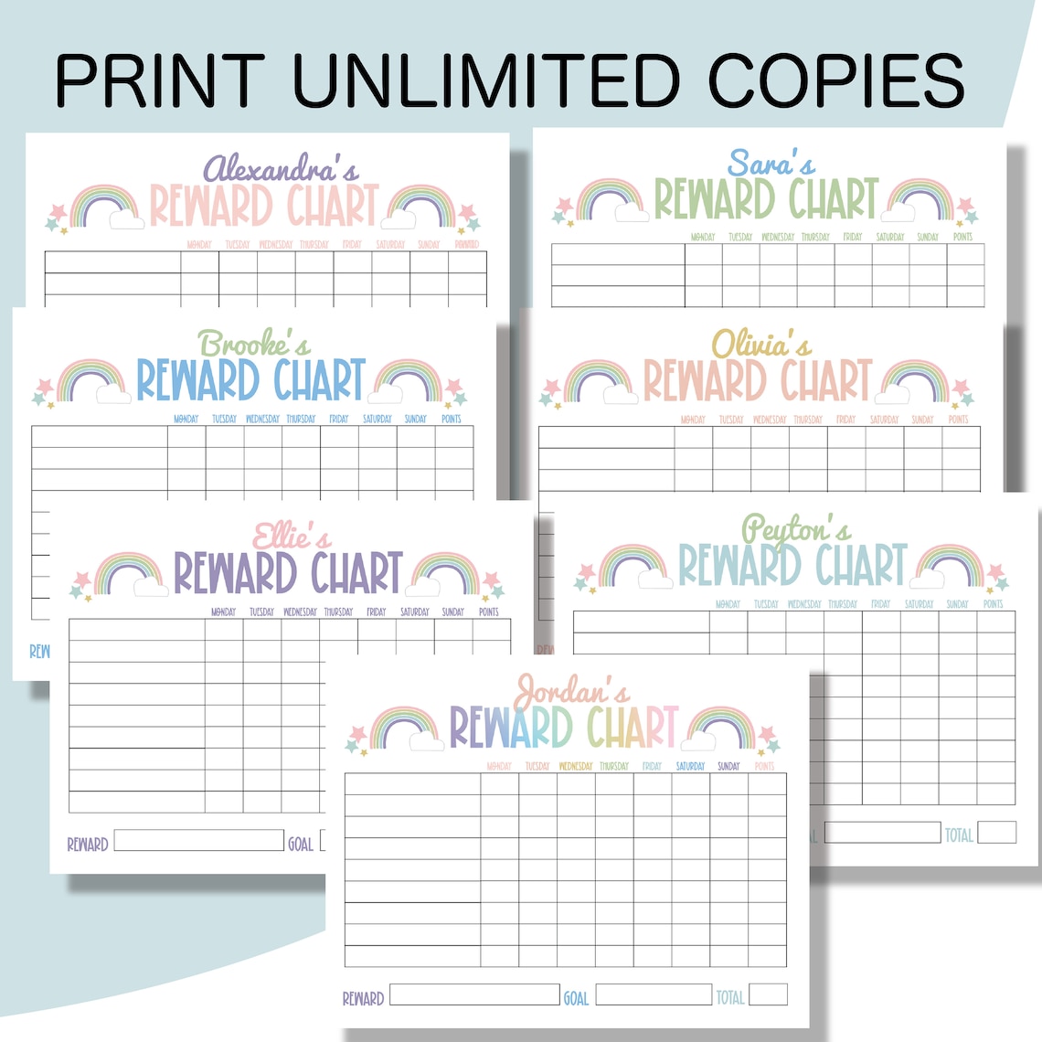 Reward Chart, Editable Goal Chart, Reward Chart for Girls, Pastel ...