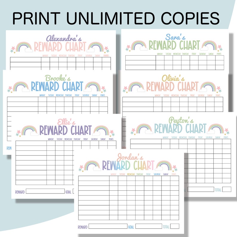 Reward Chart, Editable Goal Chart, Reward Chart for Girls, Pastel ...