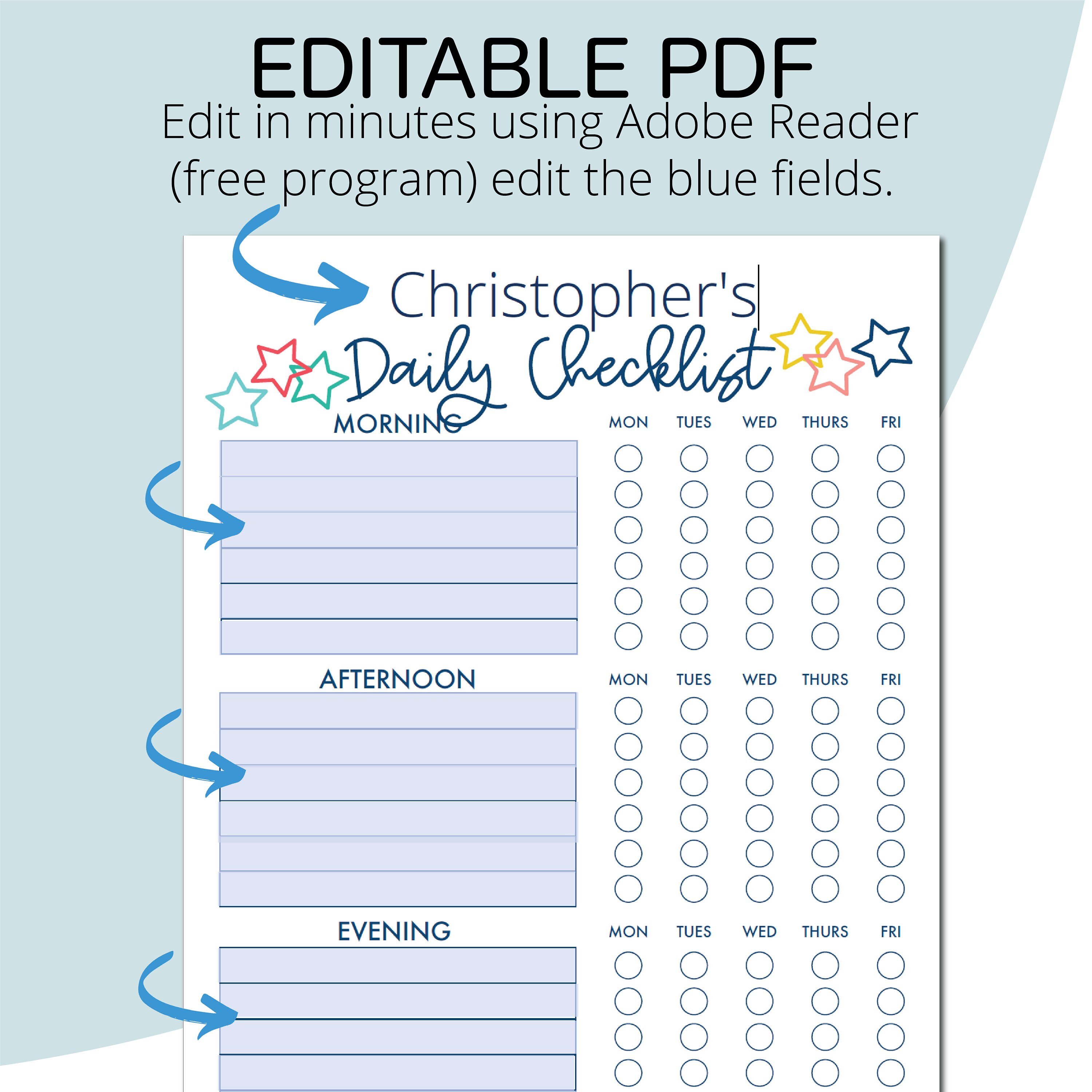 Daily Checklist for Kids, Printable Checklist, Daily Planner for Kids ...