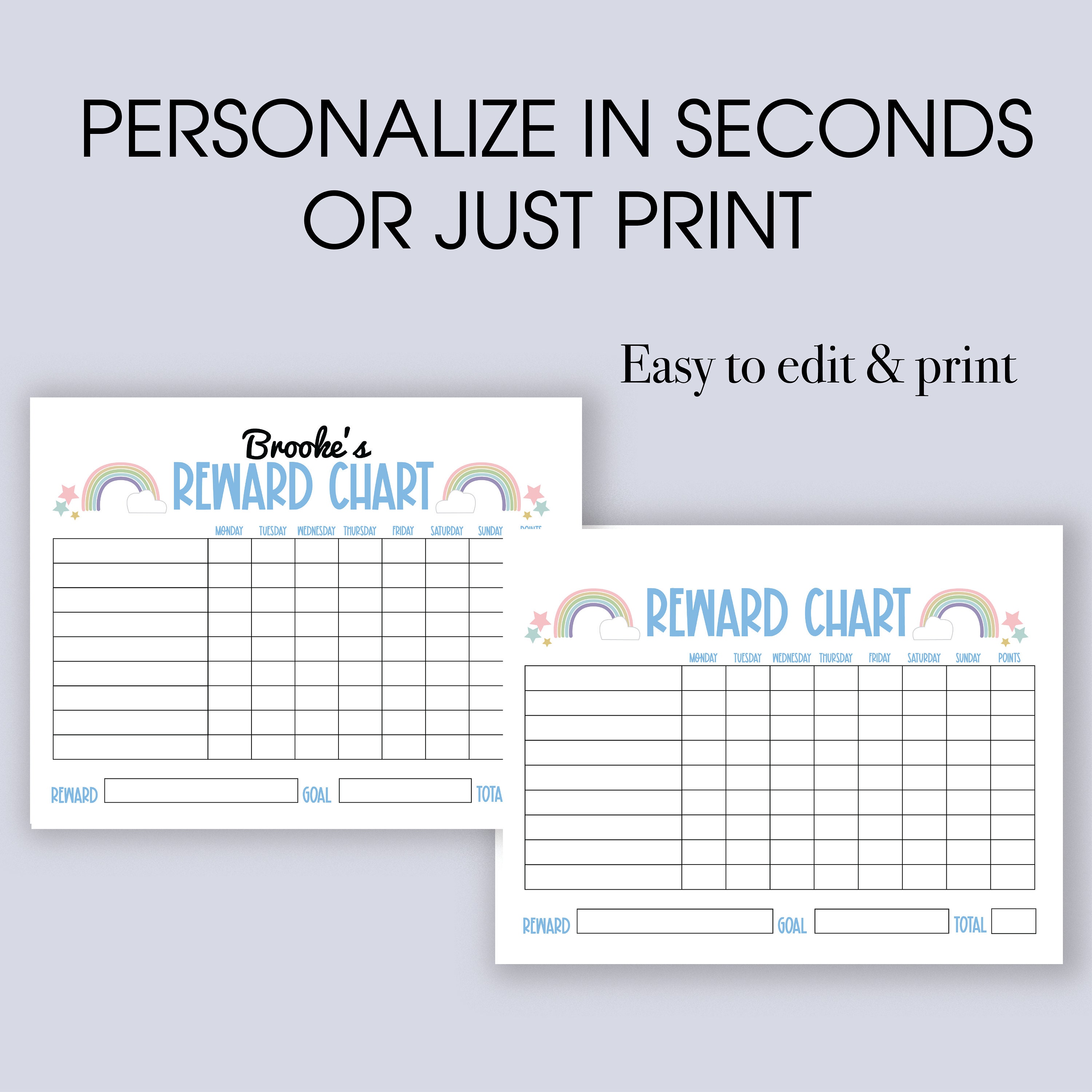 Reward Chart Editable Goal Chart Reward Chart for Girls | Etsy