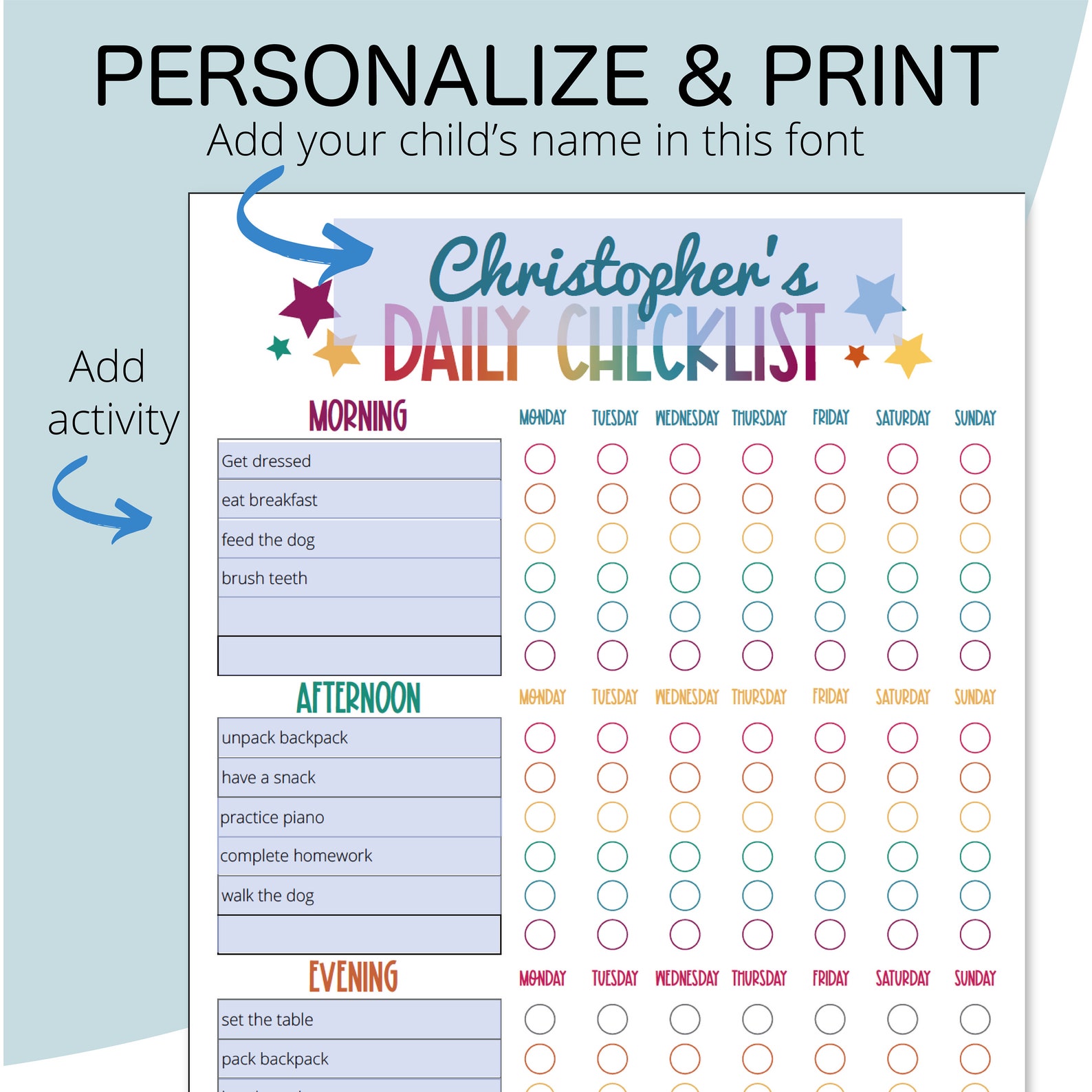 Daily Checklist for Kids Printable Checklist Daily Planner - Etsy