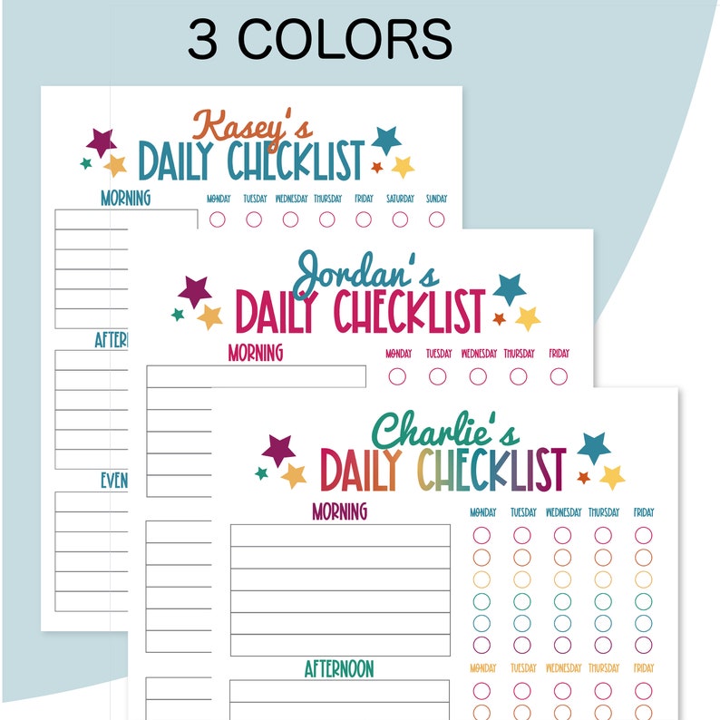 Daily Checklist for Kids, Printable Checklist, Daily Planner for Kids ...