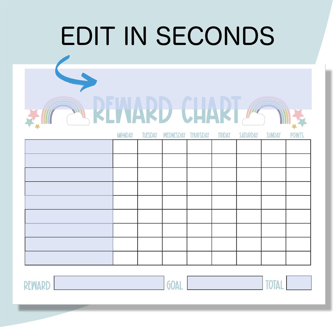 Reward Chart, Editable Goal Chart, Reward Chart for Girls, Pastel ...