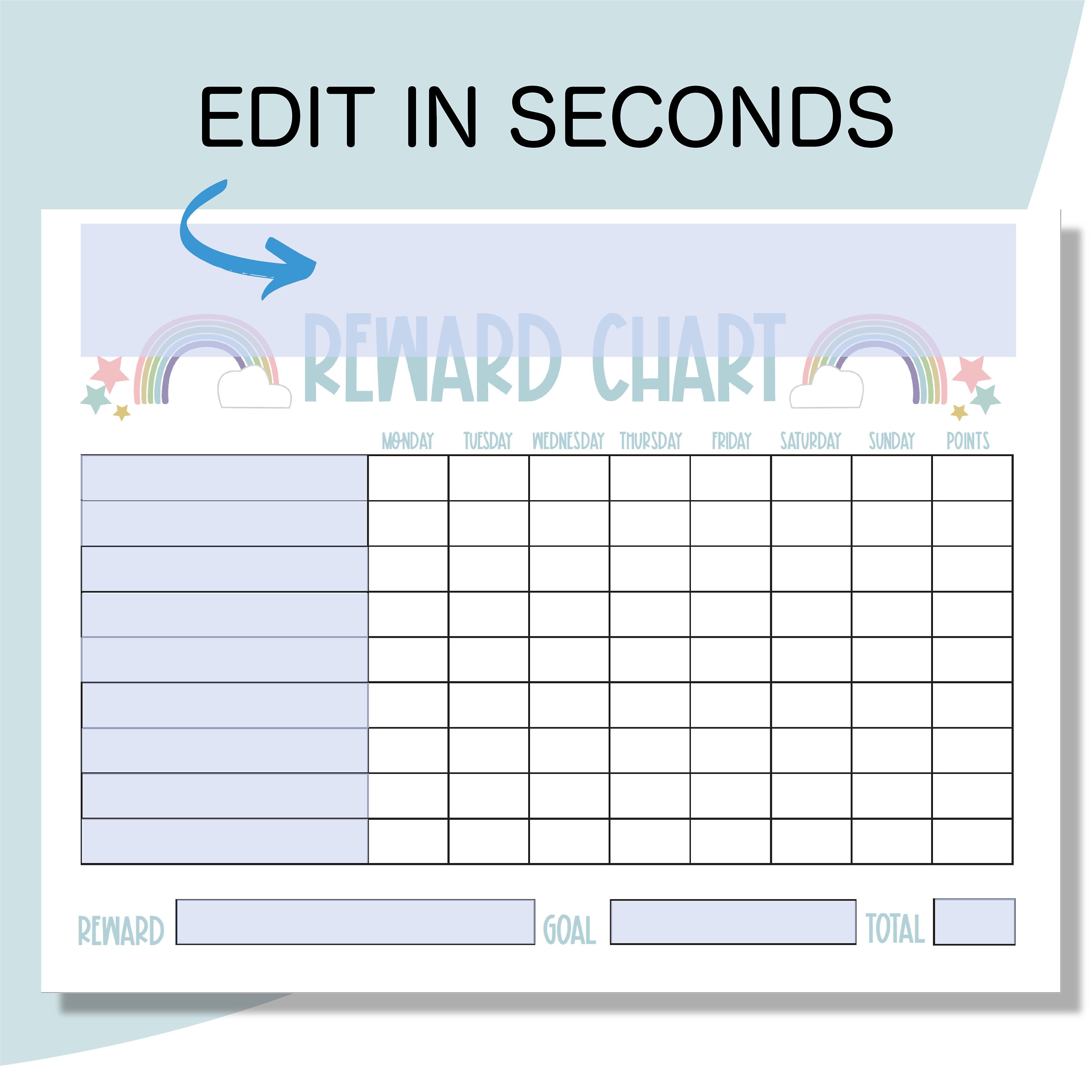 Reward Chart, Editable Goal Chart, Reward Chart for Girls, Pastel ...