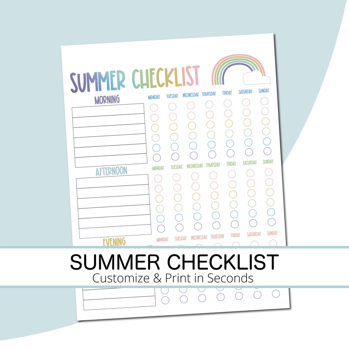Checklist for Kids, Summer Checklist for Kids, Chore Chart for Kids ...