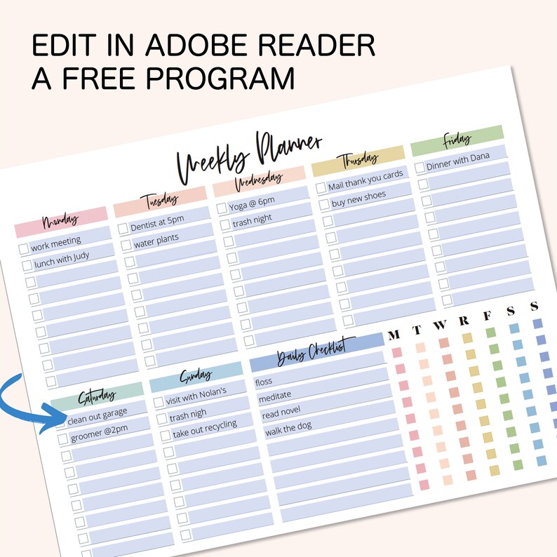 Adult Weekly Schedule, Editable Weekly Schedule for Adults, Printable ...