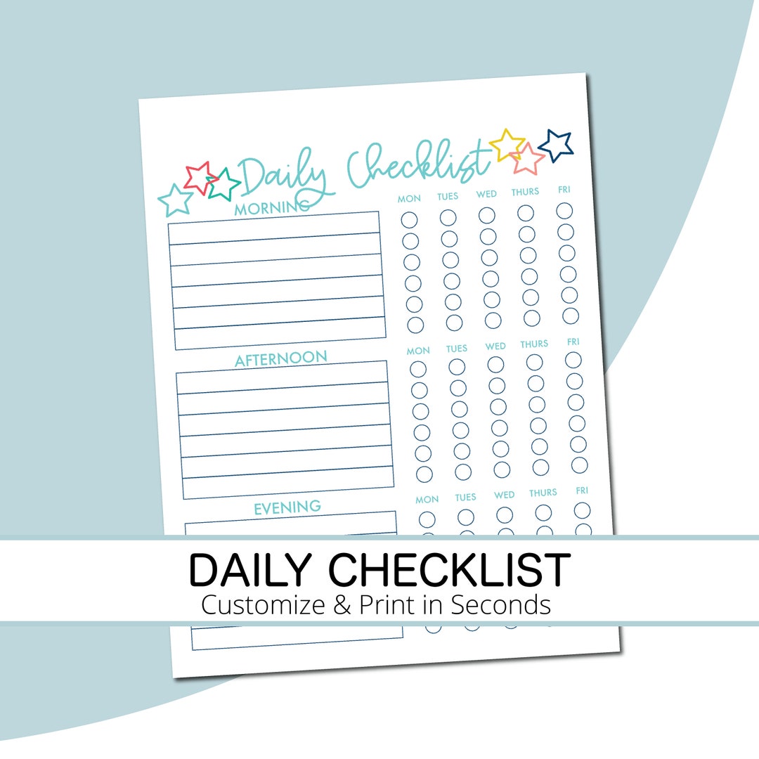 Daily Checklist for Kids, Printable Checklist, Daily Planner for Kids ...