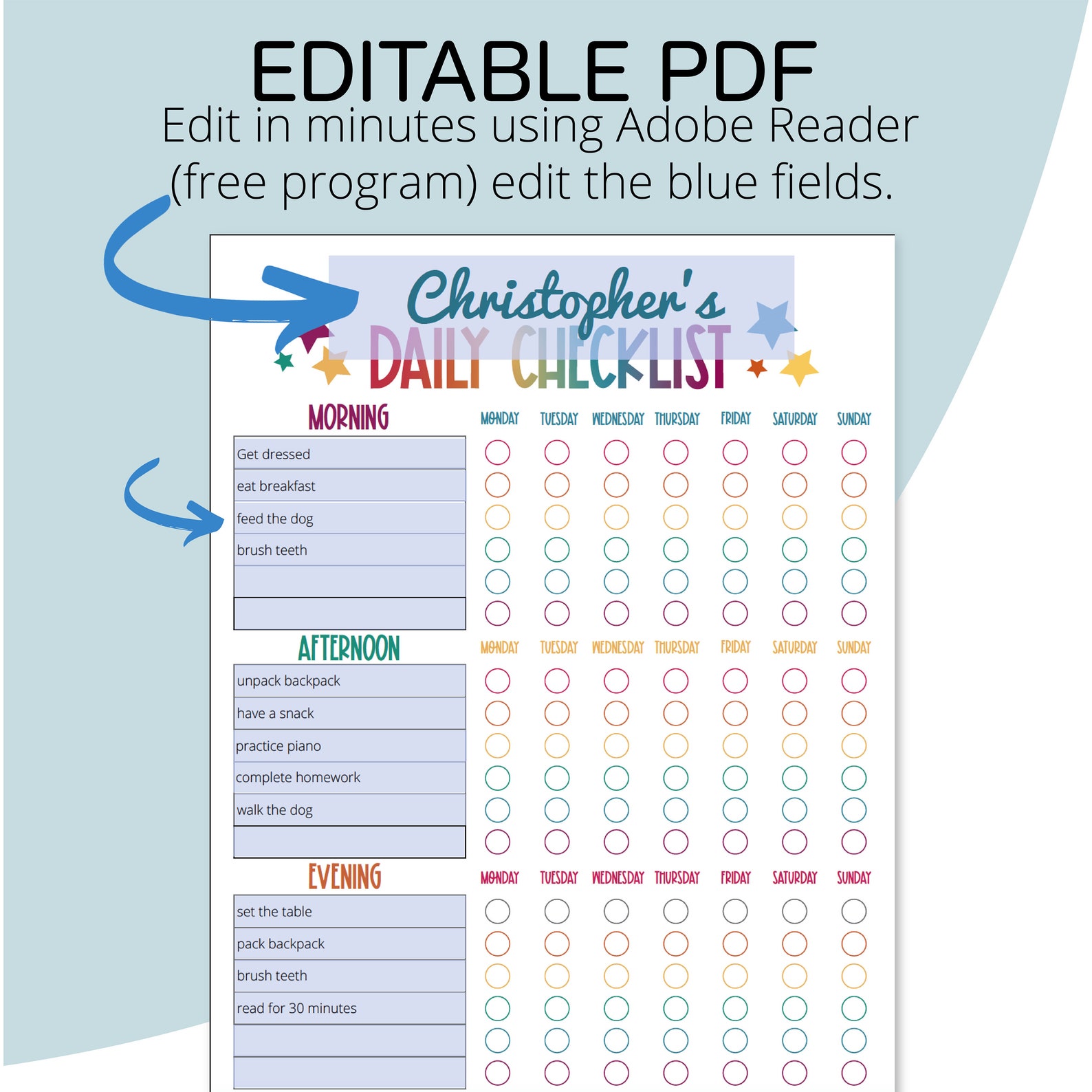 Daily Checklist for Kids, Printable Checklist, Daily Planner for Kids ...