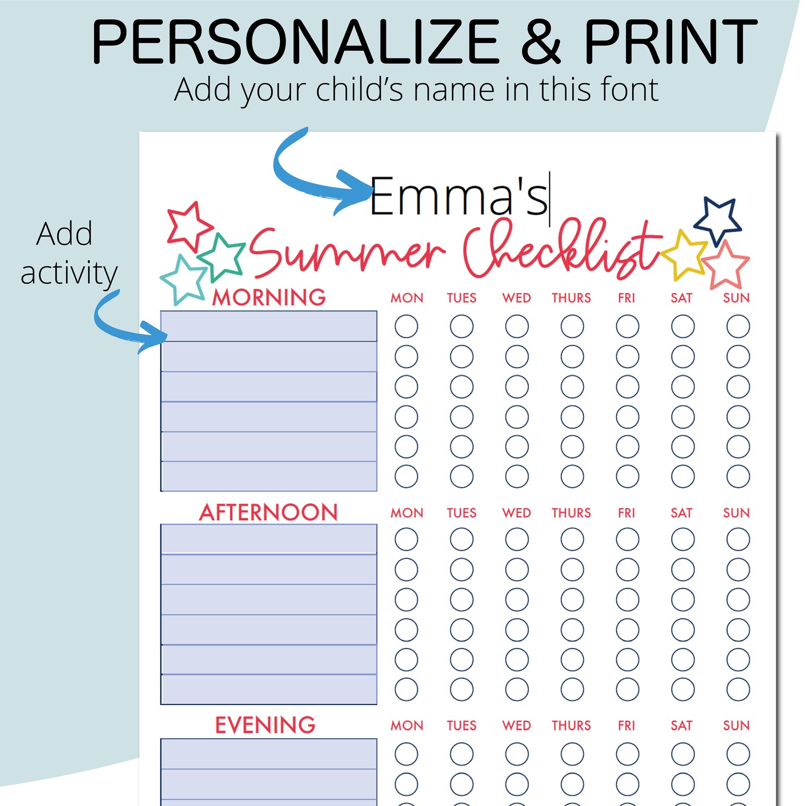 Checklist for Kids, Summer Checklist for Kids, Chore Chart for Kids ...