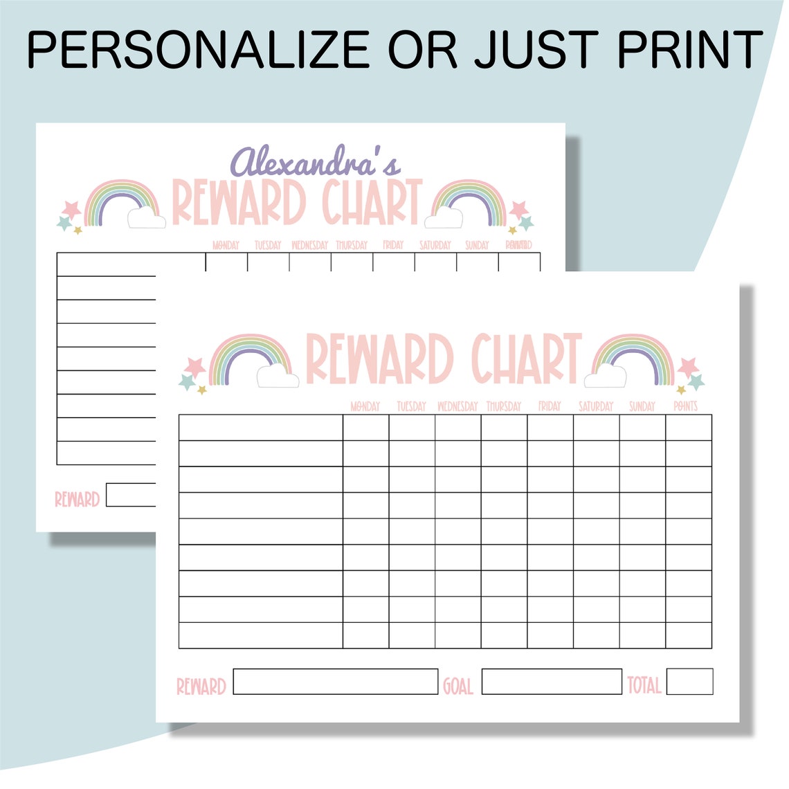 Reward Chart, Editable Goal Chart, Reward Chart for Girls, Pastel ...