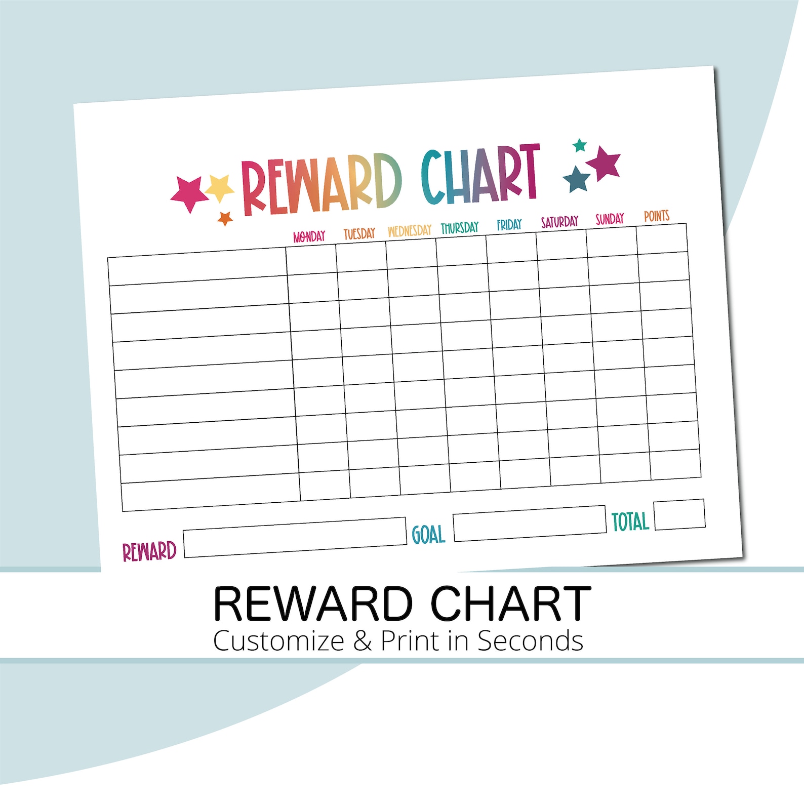 Reward Chart, Editable Goal Chart, Reward Chart for Kids, Fun Reward ...