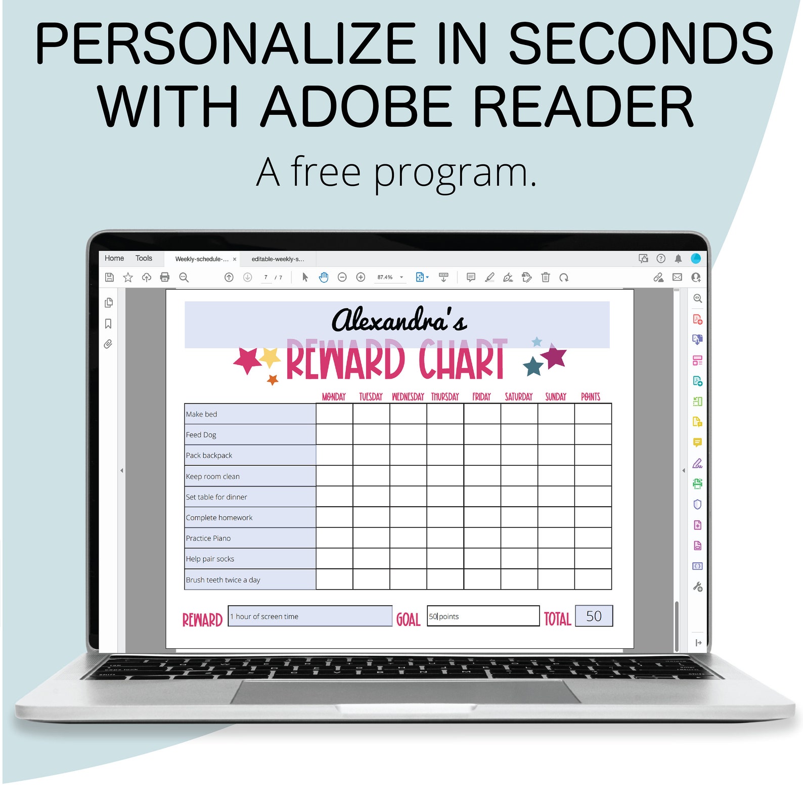 Reward Chart, Editable Goal Chart, Reward Chart for Kids, Fun Reward ...